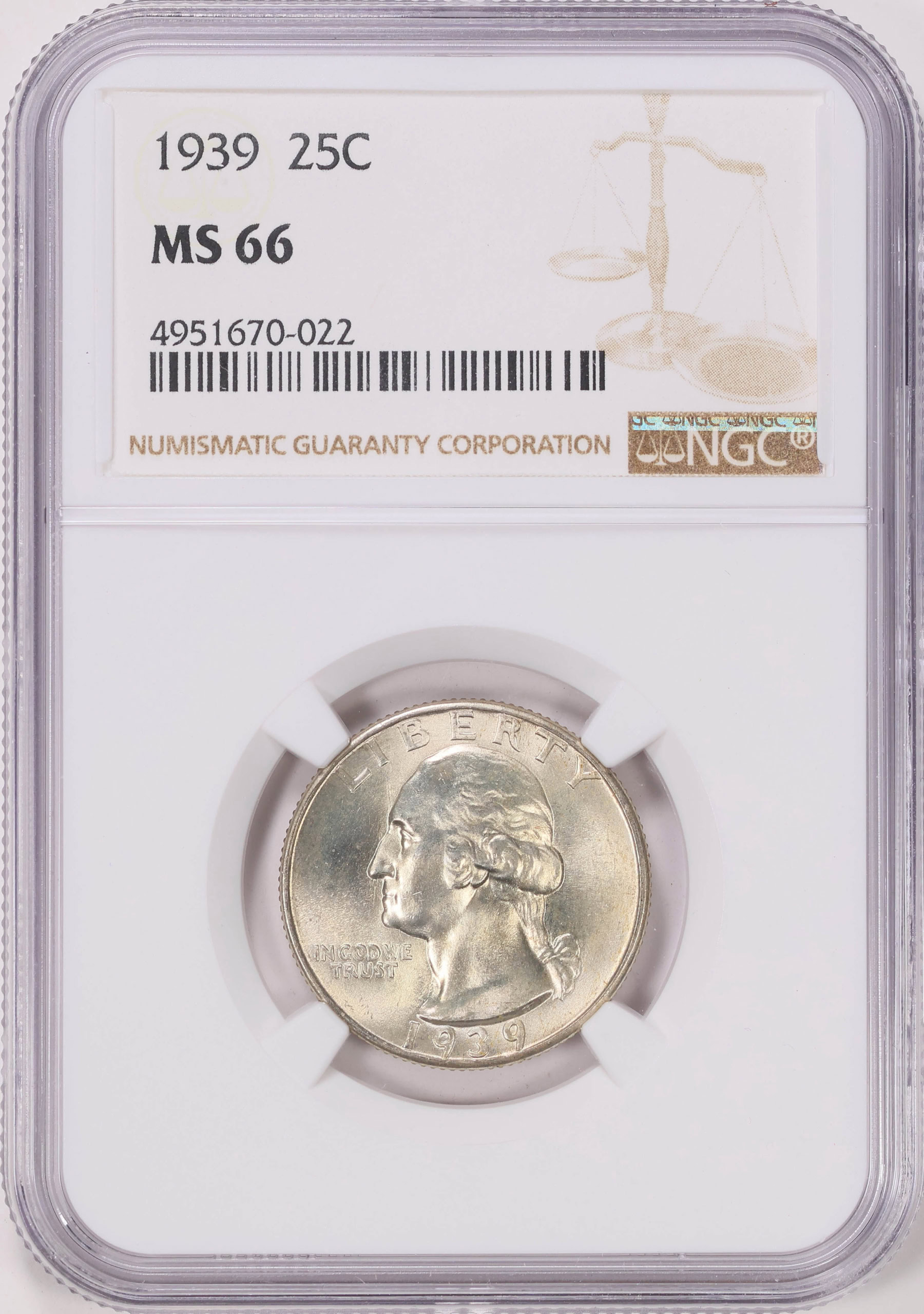 1939 Washington Quarter NGC MS-66 (Item 1878128) | GreatCollections ...