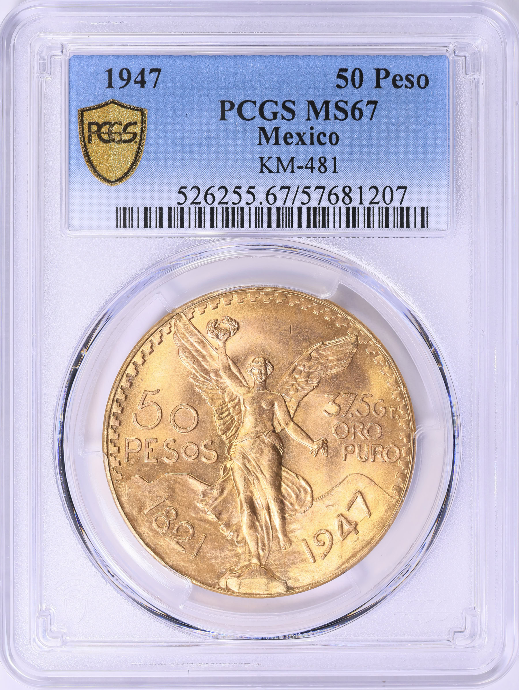 Mexico 1947 Gold 50 Pesos KM-481 PCGS MS-67 (AGW = 1.2057 Oz.) (Item 1878140) | GreatCollections ...