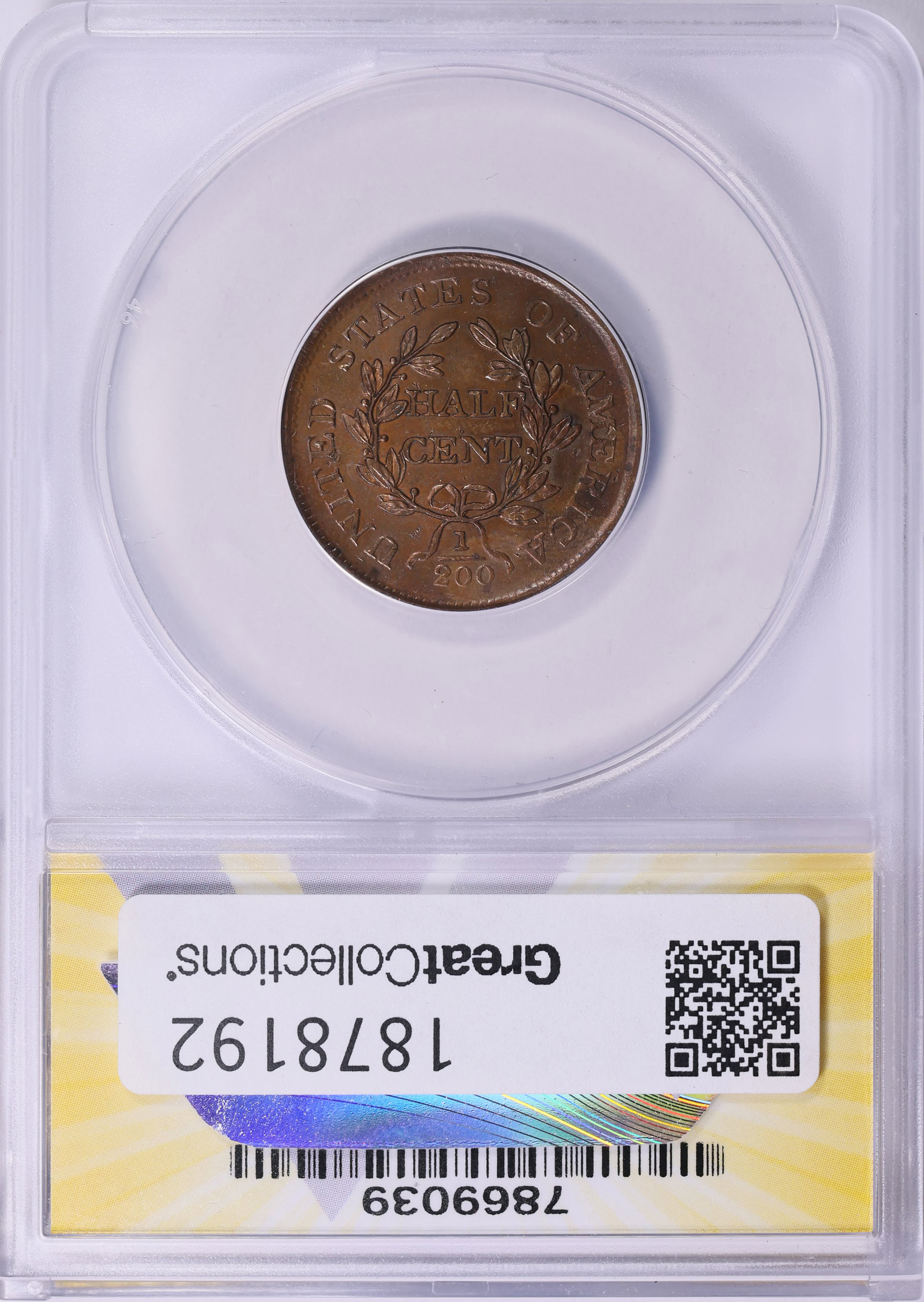 1804 Draped Bust Half Cent Crosslet 4, No Stems Cohen 12 ANACS XF-40 ...
