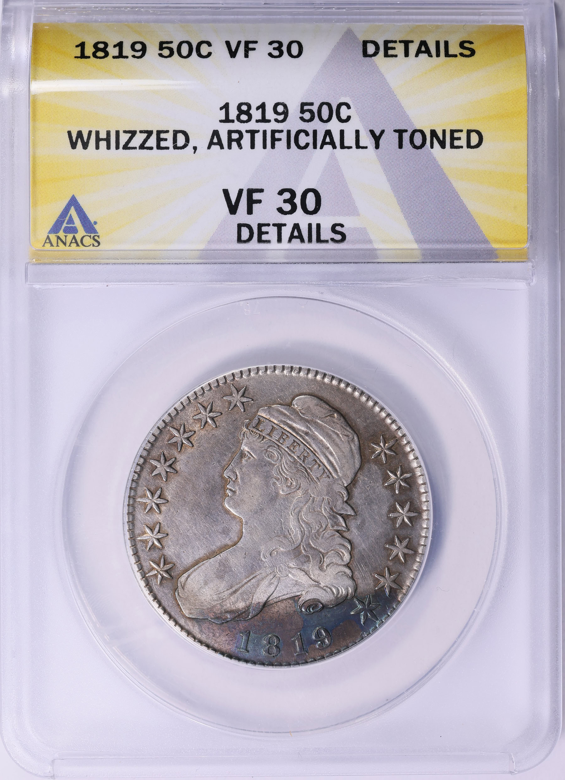 1819 Capped Bust Half Dollar ANACS VF-30 Details (Art. Toned) (Item 1878194) | GreatCollections ...