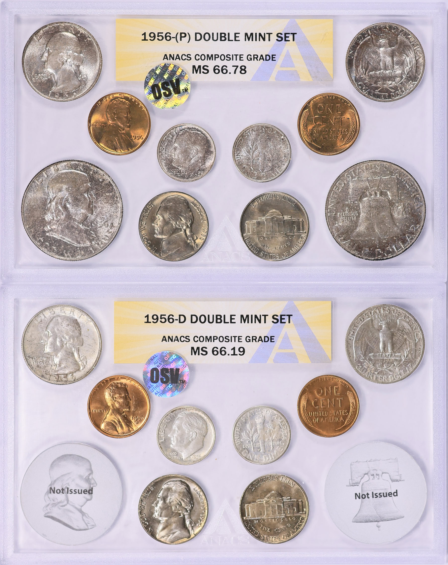 1956 U.S. Mint Double Mint Set ANACS Composite Grades MS-66.78/MS-66.19 ...