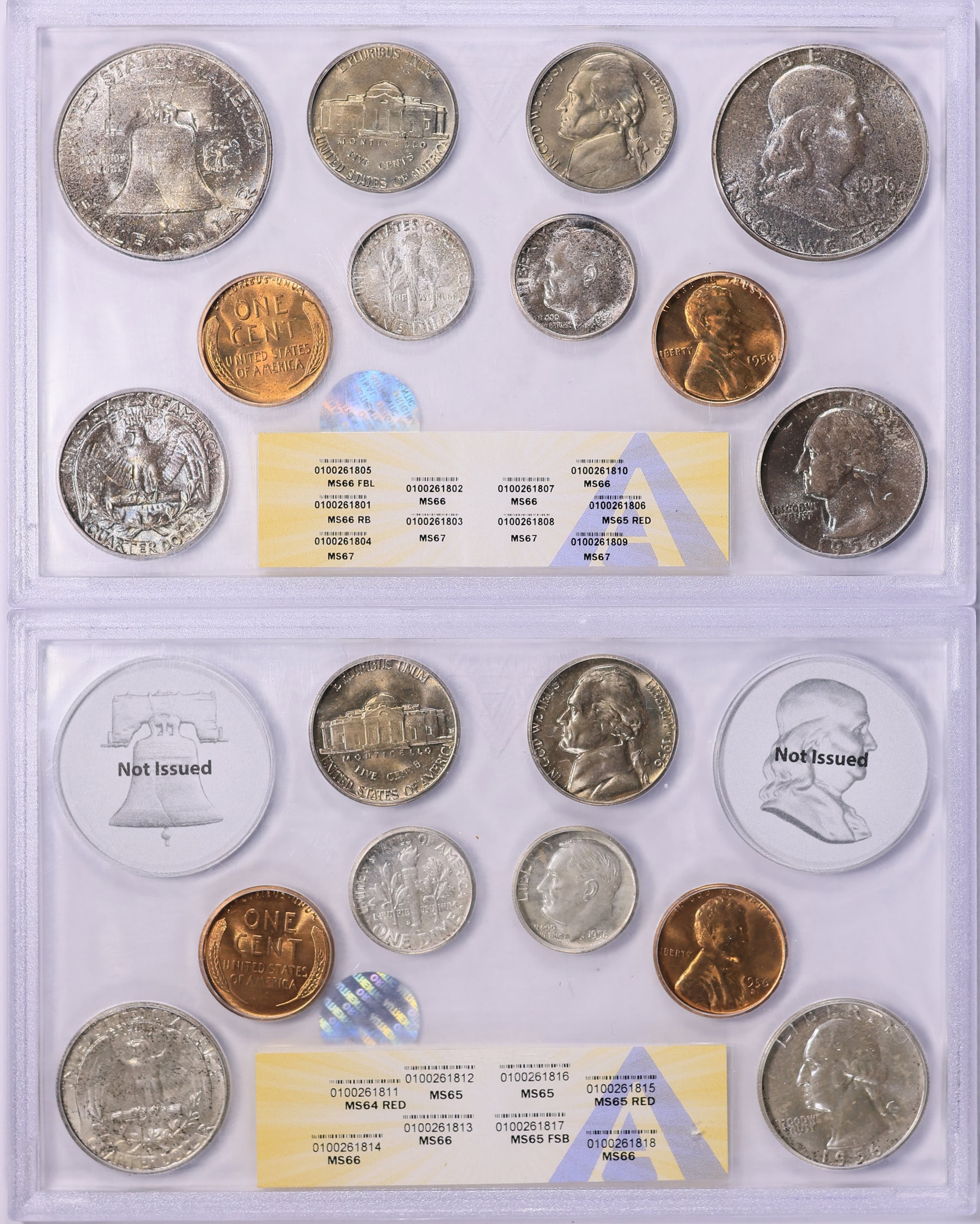1956 U.S. Mint Double Mint Set ANACS Composite Grades MS-66.78/MS-66.19 ...