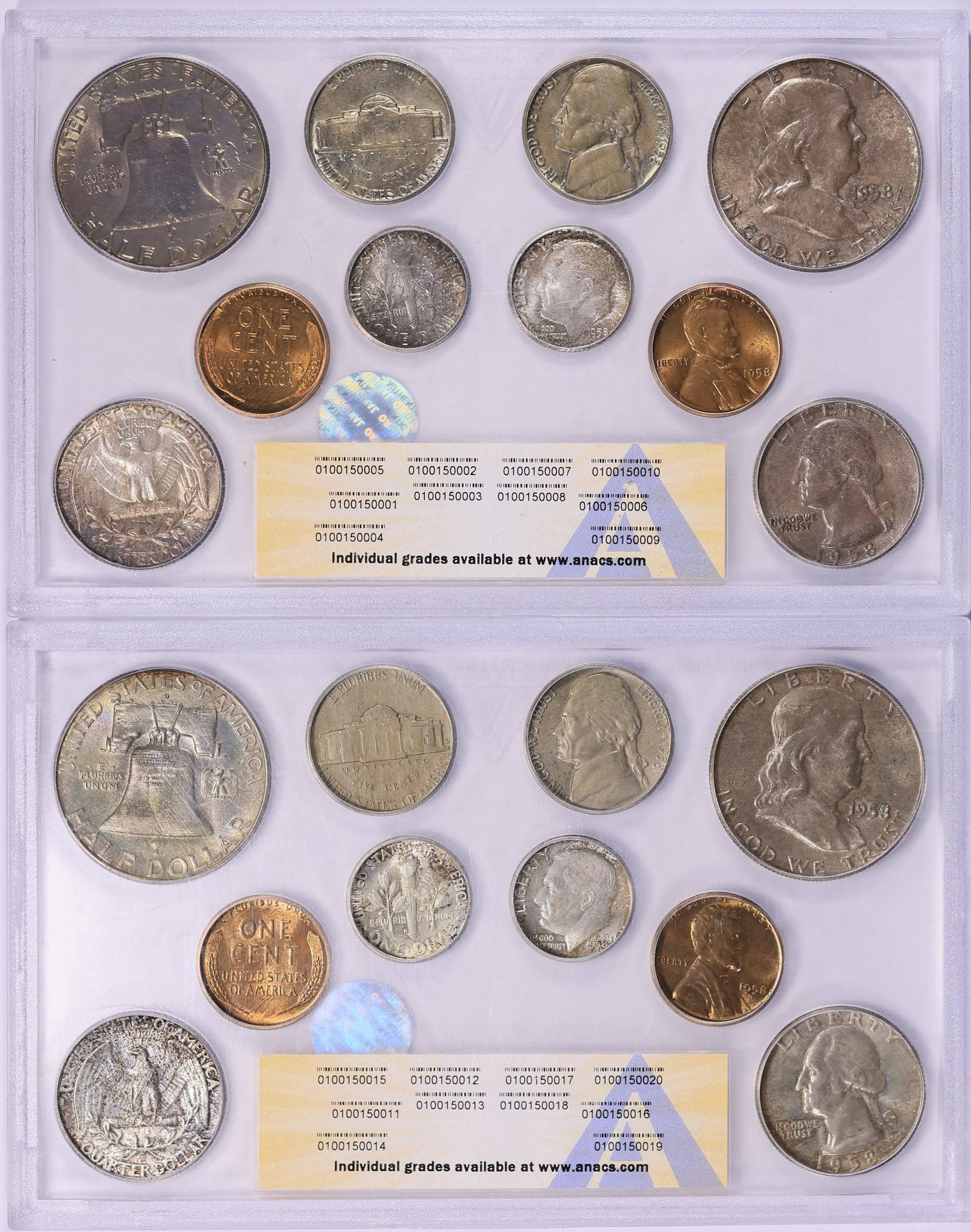 1958 U.S. Mint Double Mint Set ANACS Composite Grades MS-66.08/66.28 ...