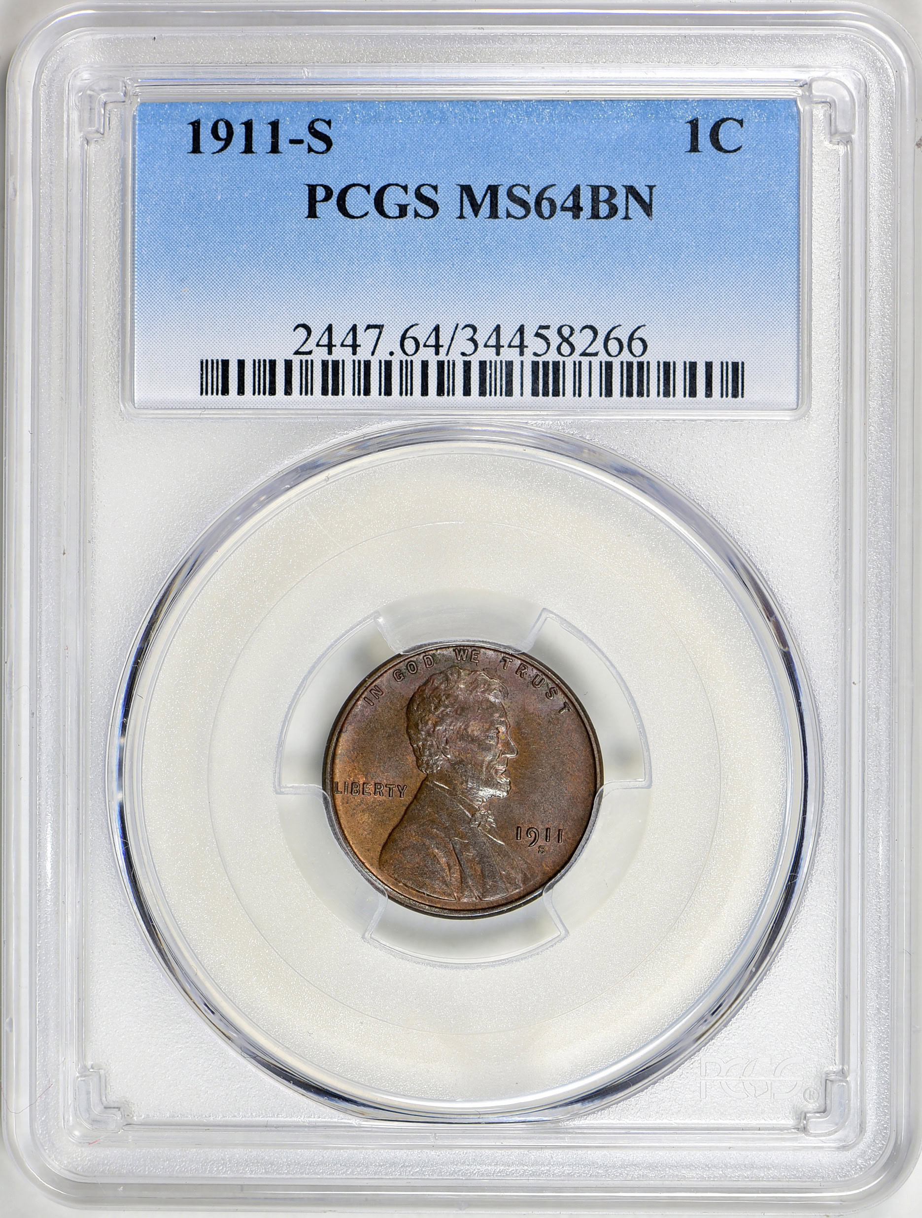 1911-S Lincoln Cent PCGS MS-64 BN (Item 1878364) | GreatCollections Coin Auctions