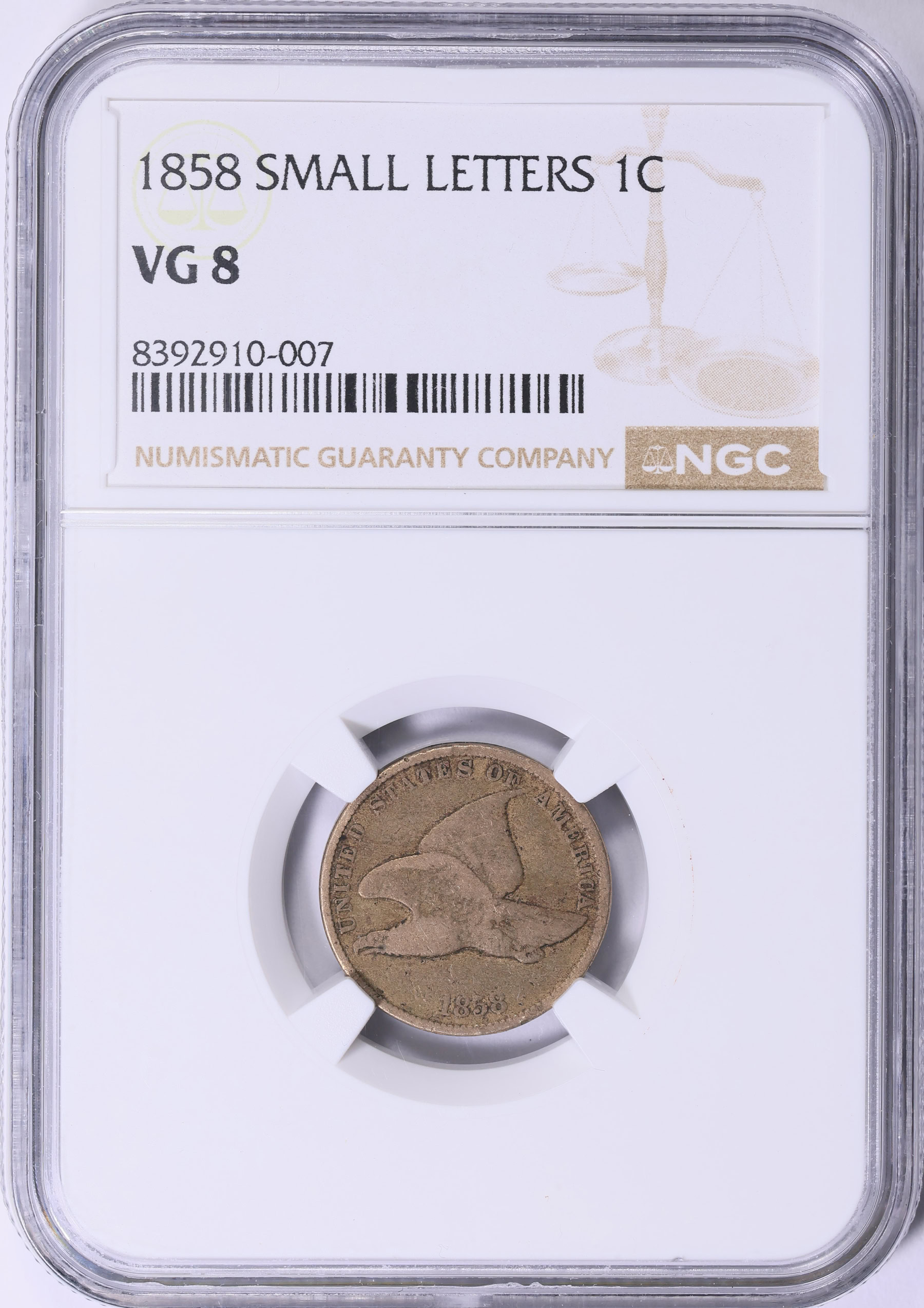 1858 Flying Eagle Cent Small Letters NGC VG-08 (Item 1878375 ...