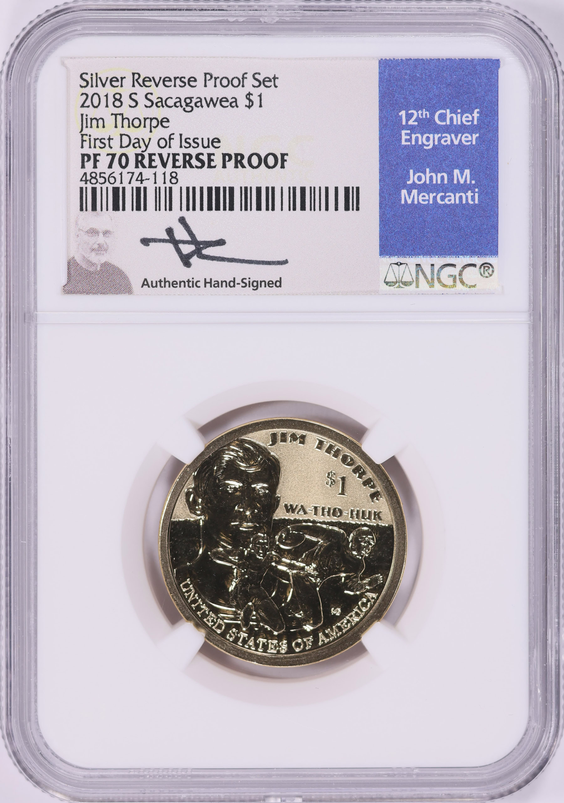 2018-S Sacagawea Dollar Reverse Proof First Day of Issue (From the 50th ...