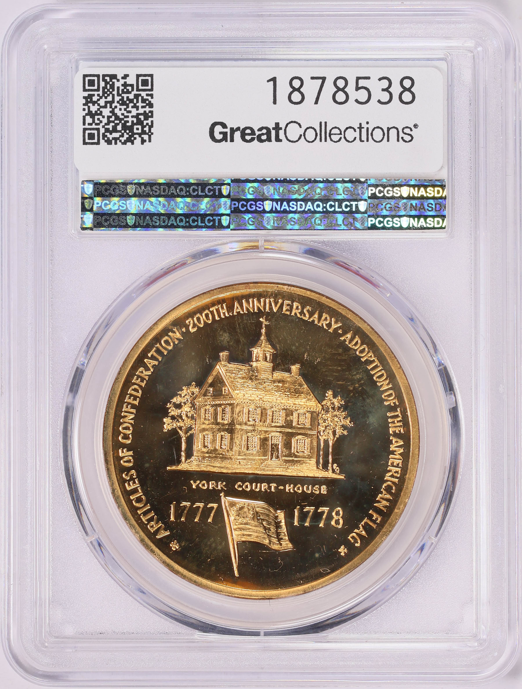 1978 Gilt Bronze Valley Forge Articles of Confederation 200th Anniversary Medal D1978-1d PCGS PL ...