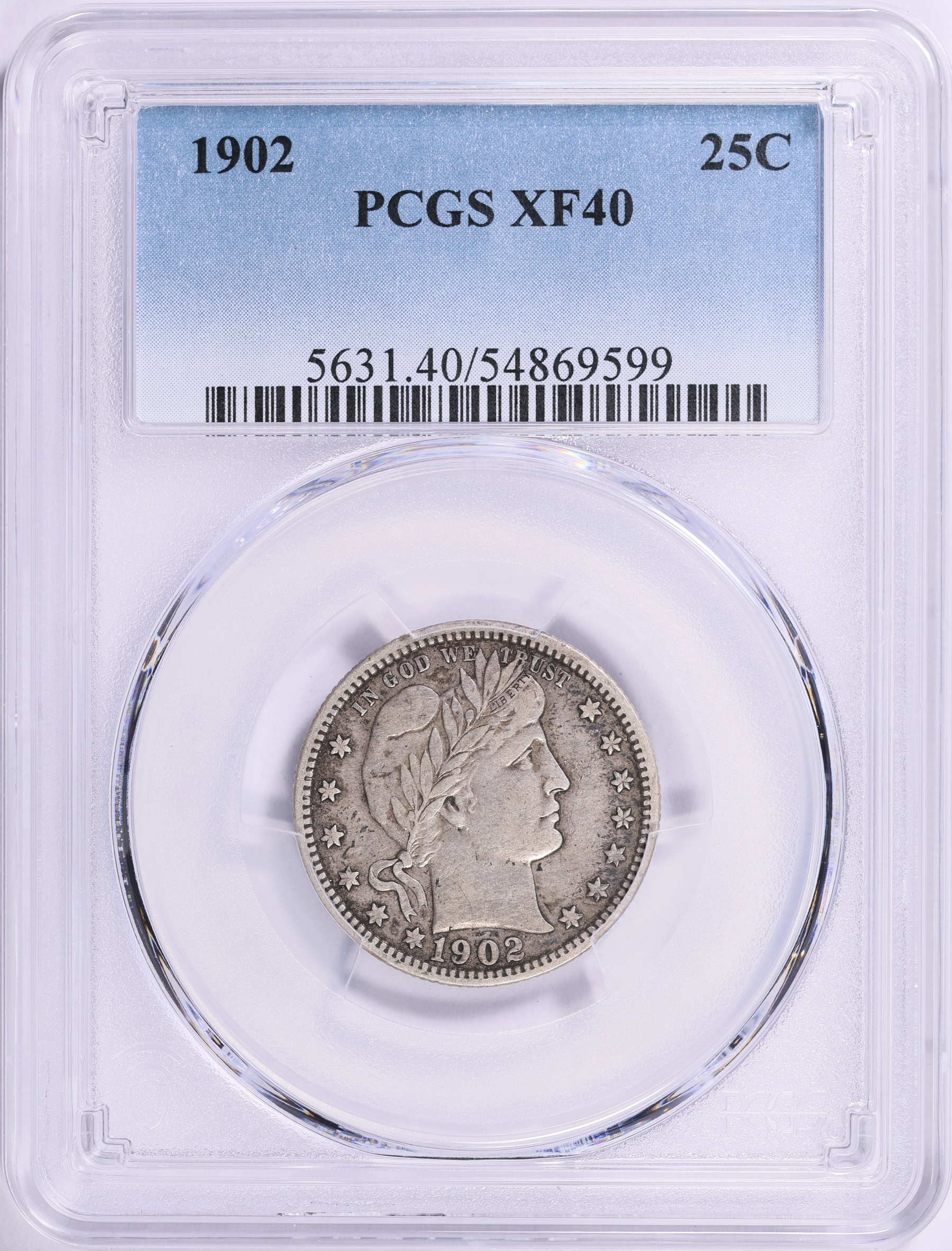 1902 Barber Quarter PCGS XF-40 (Item 1878683) | GreatCollections Coin ...