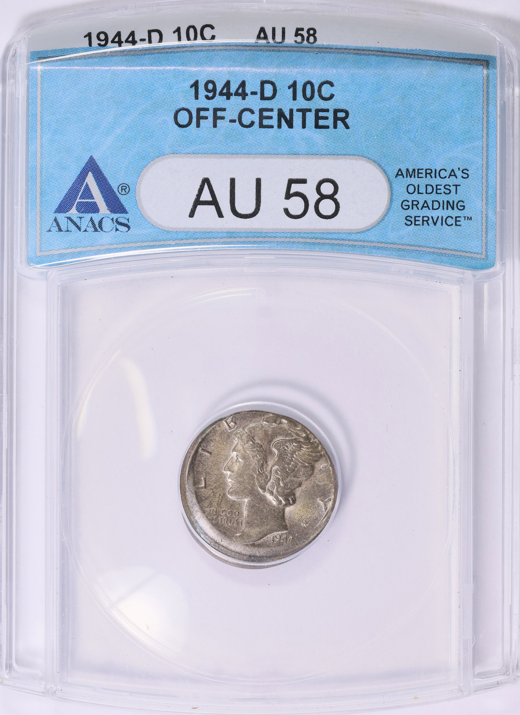 Mint Error 1944-D Mercury Dime Off-Center ANACS AU-58 | ANACS Cert ...