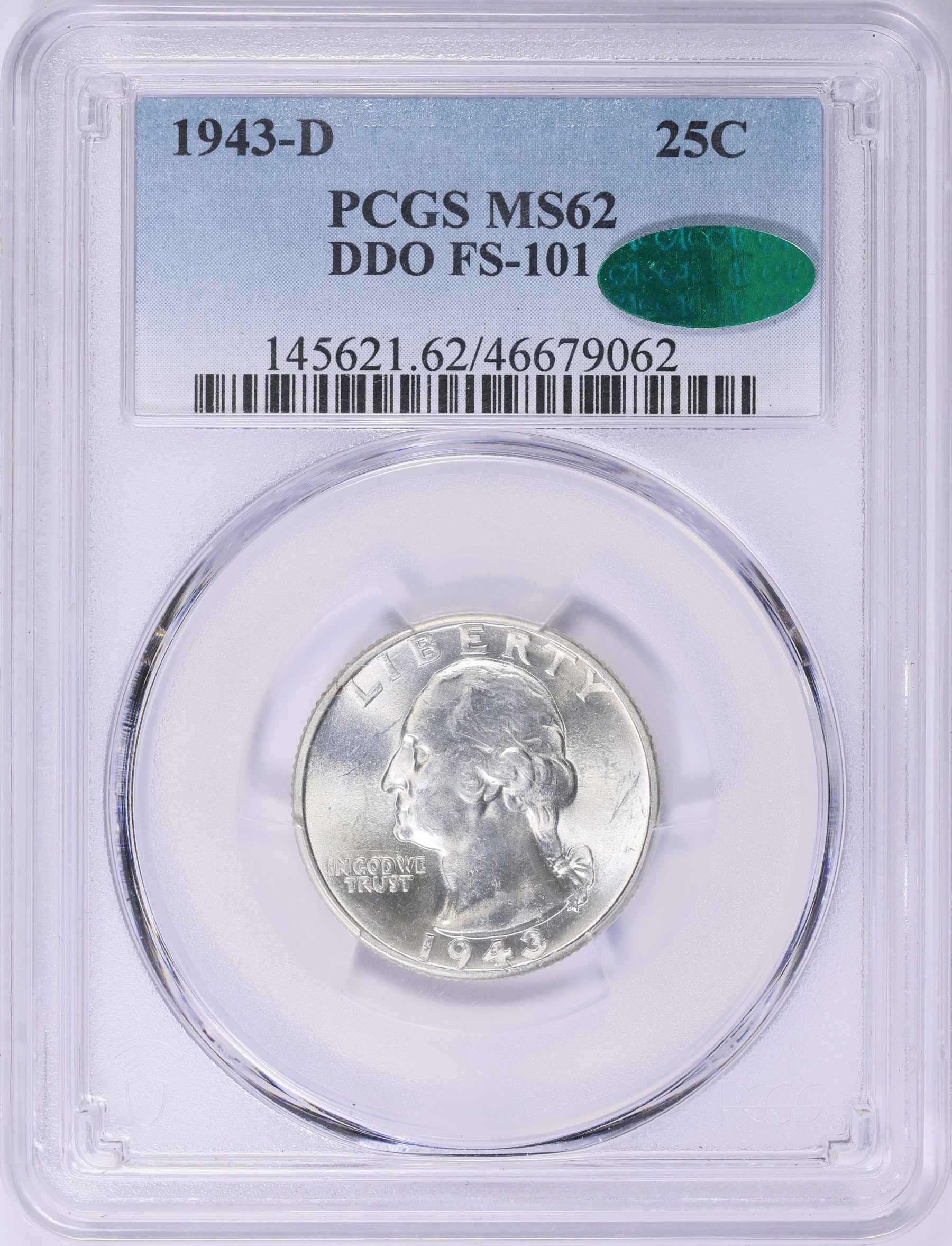 1943-D Washington Quarter Doubled Die Obverse FS-101 PCGS MS-62 (CAC Green) (Item 1878734 ...