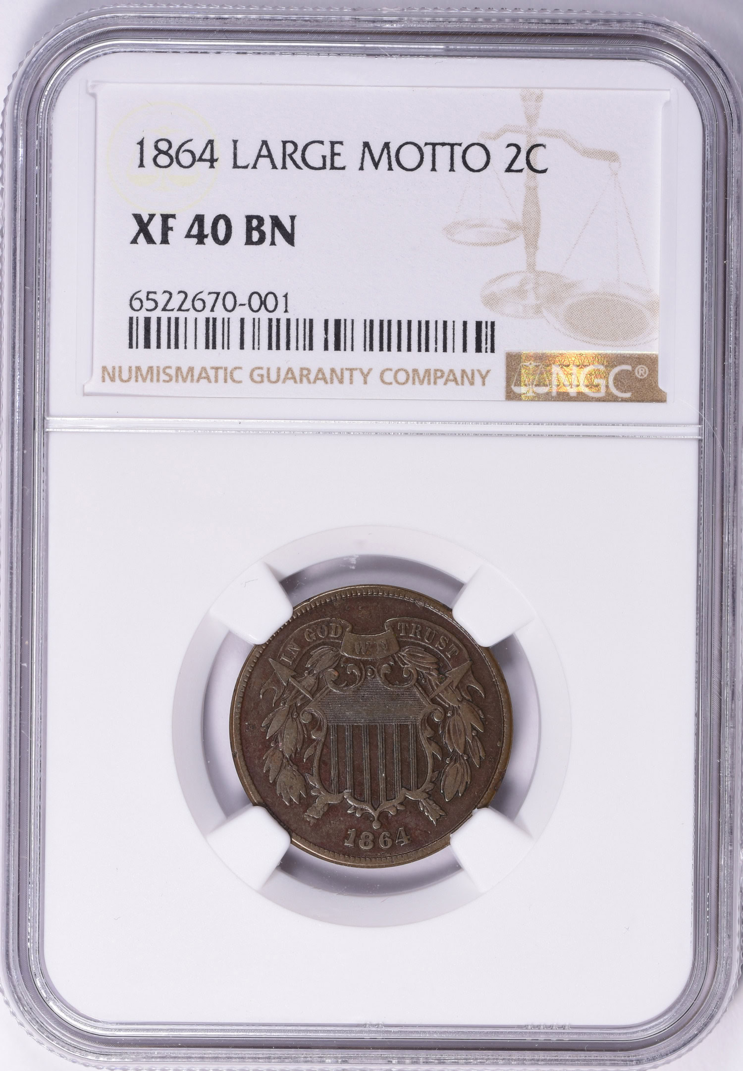 1864 Two-Cent Piece Large Motto NGC XF-40 BN (Item 1878743 ...