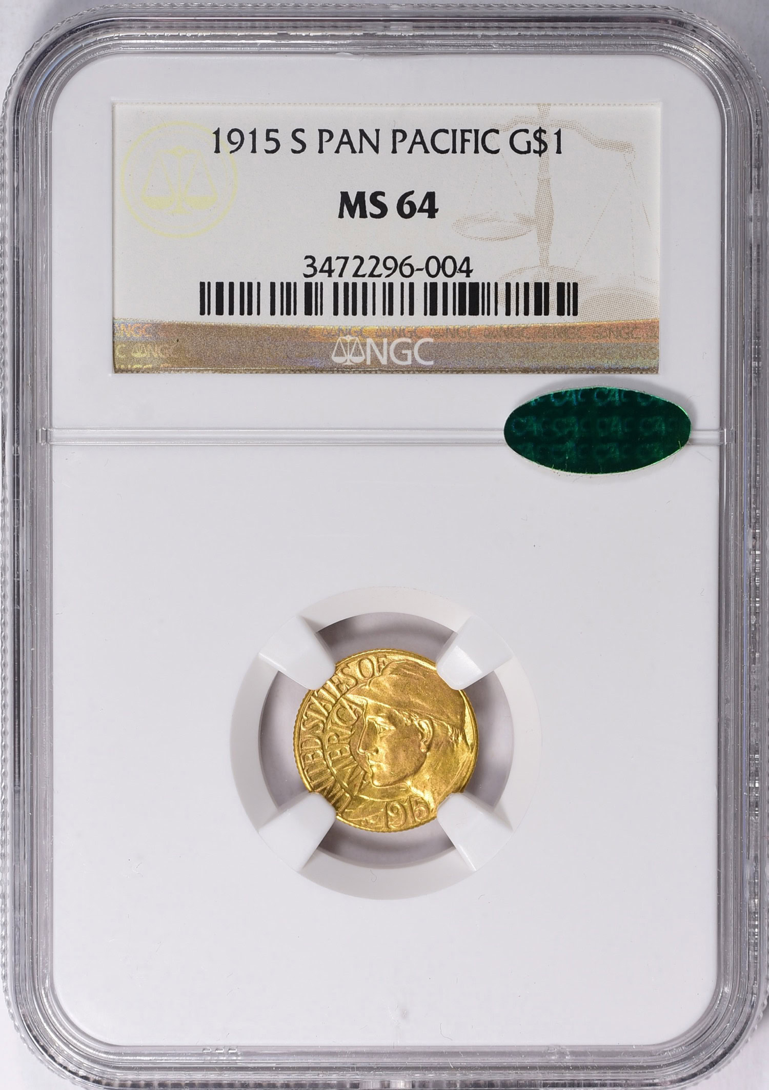 1915-S Panama-Pacific Exposition Gold Dollar NGC MS-64 (CAC Green) (Item 1878777 ...