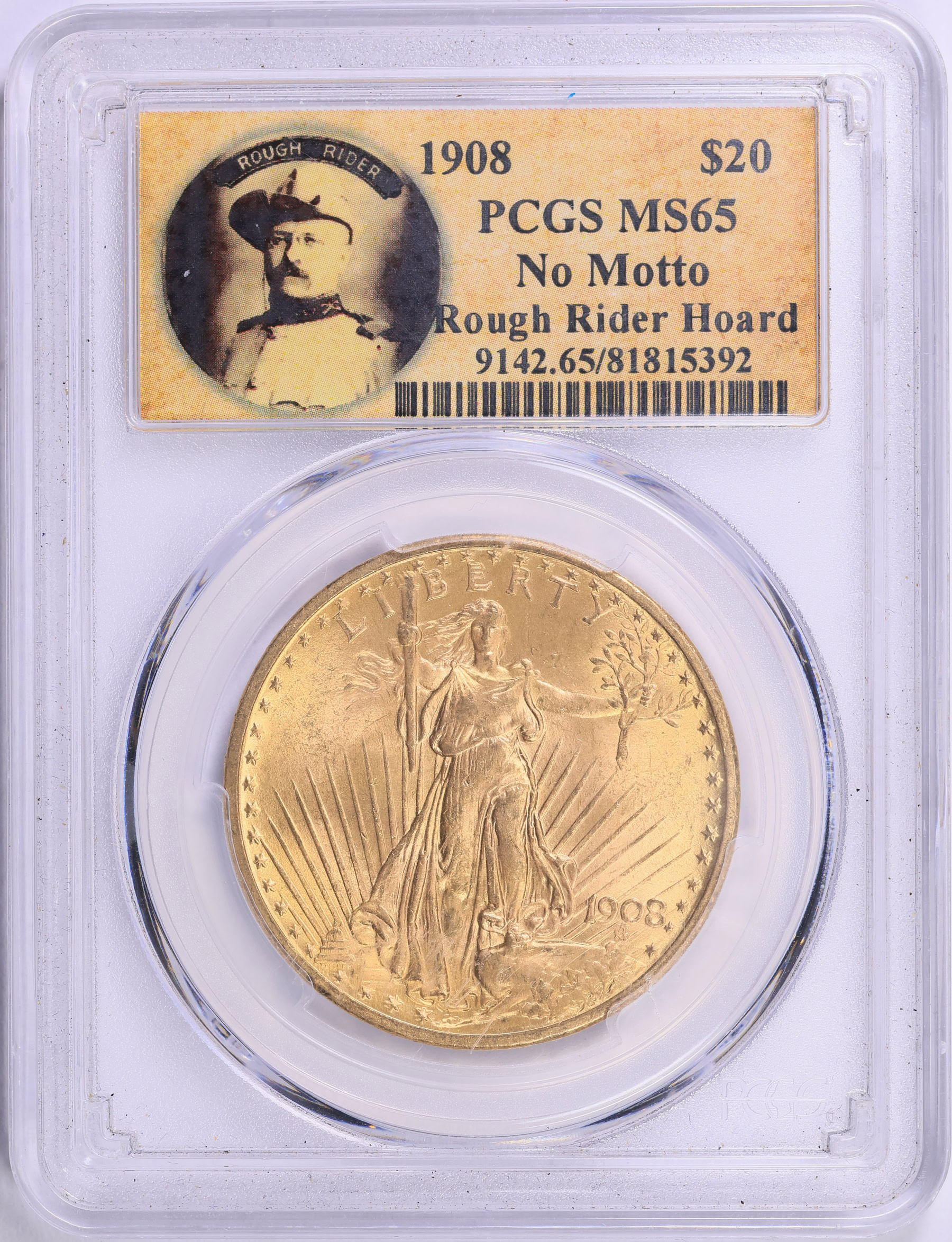 1908 Saint-Gaudens Gold Double Eagle No Motto PCGS MS-65 (Rough Rider Hoard) (Item 1878782 ...