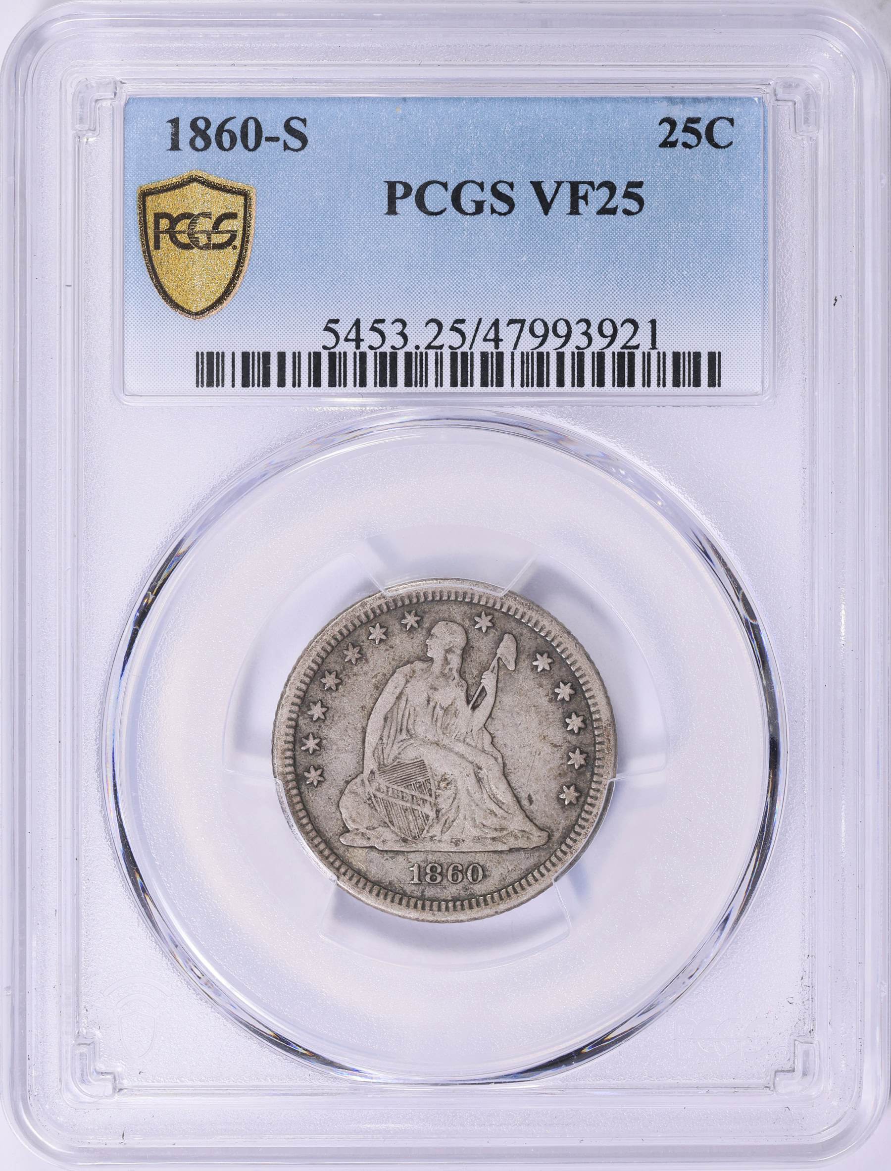 1860-S Seated Liberty Quarter PCGS VF-25 (Item 1878786) | GreatCollections Coin Auctions