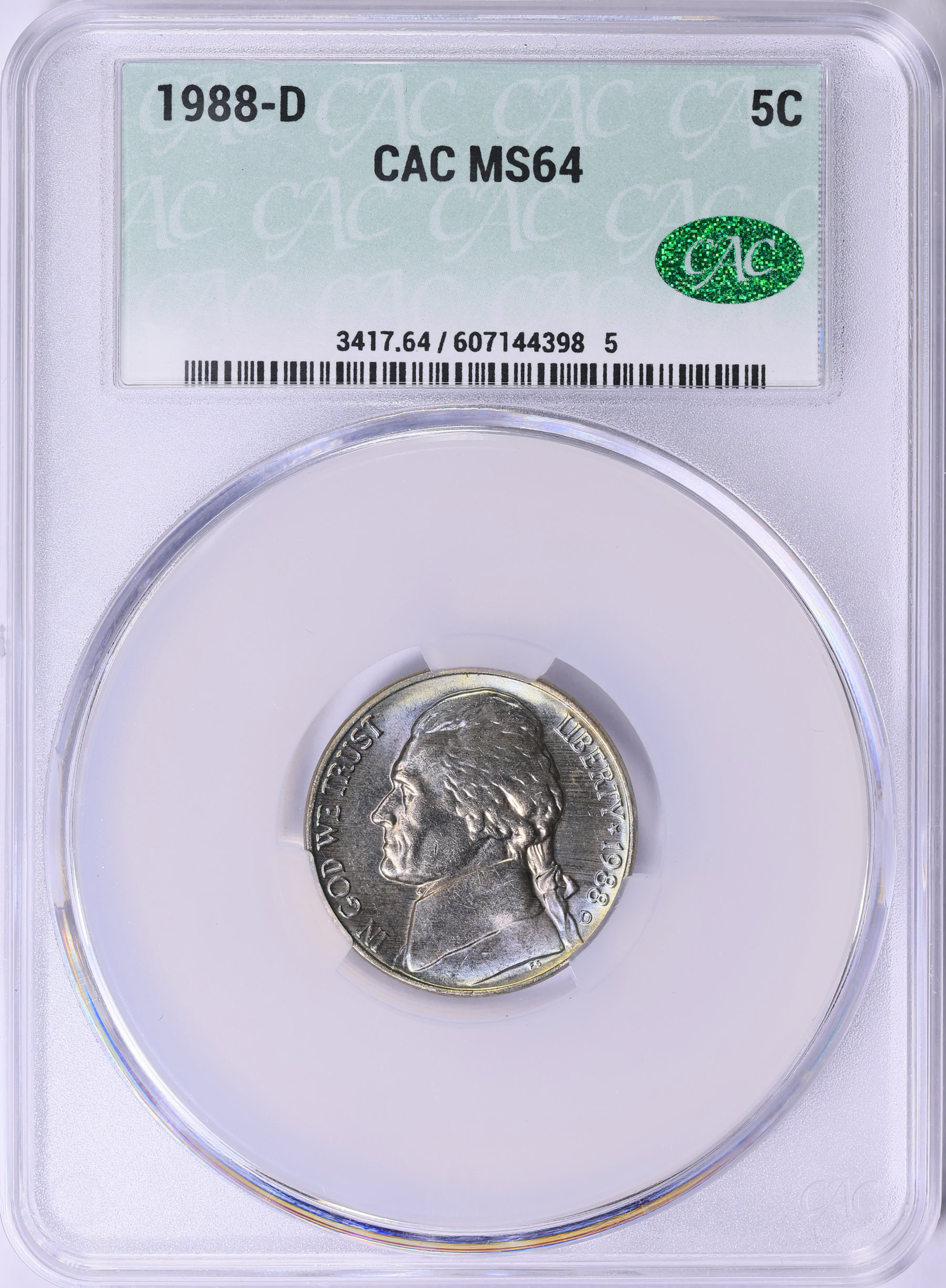 1988-D Jefferson Nickel CACG MS-64 (Toned) (Item 1878792 ...