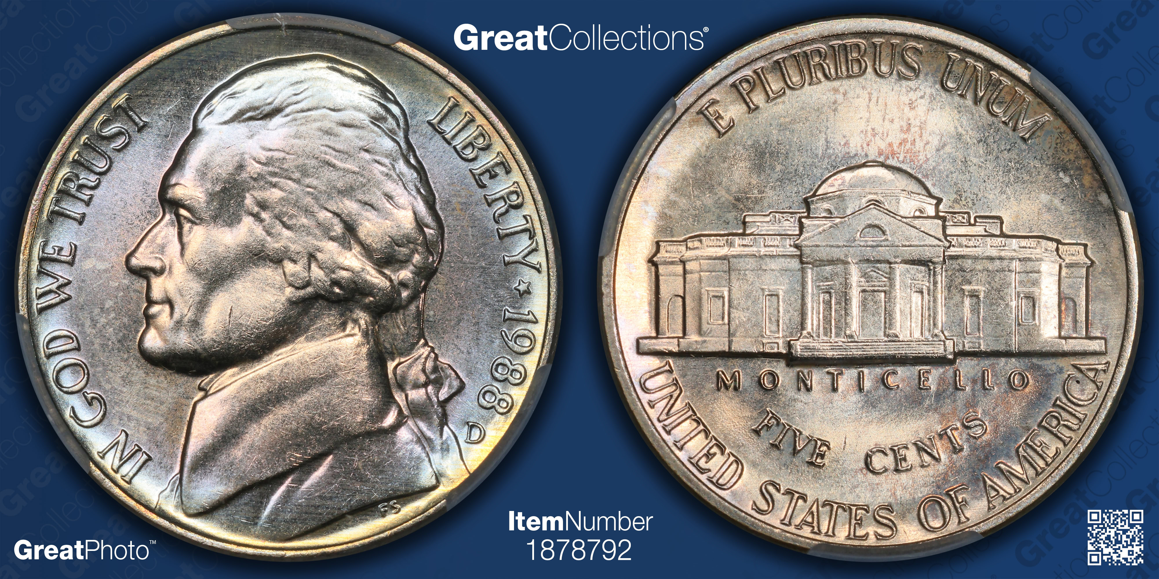 1988-D Jefferson Nickel CACG MS-64 (Toned) (Item 1878792 ...