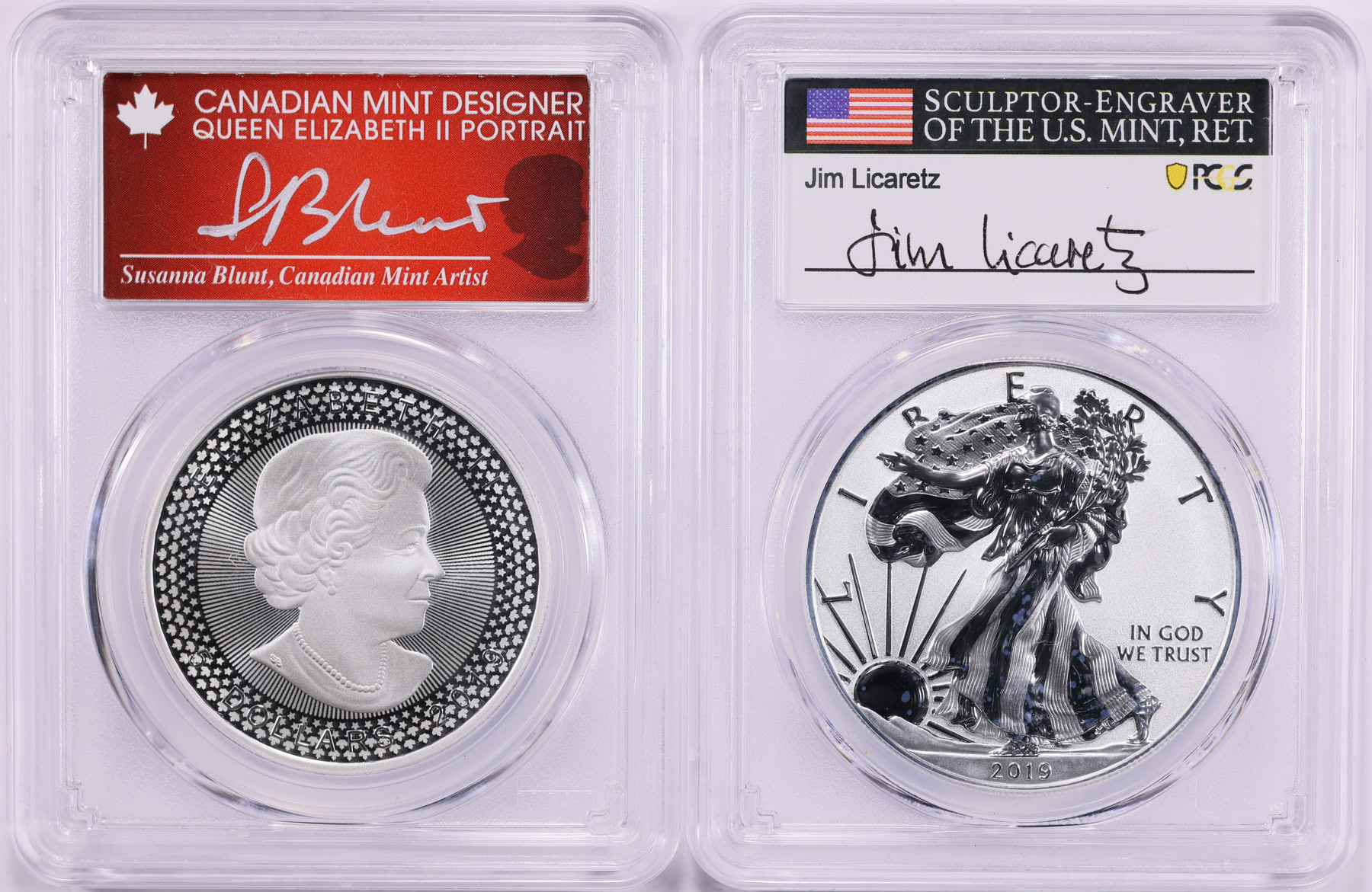2019 $1 Silver Eagle Enhanced Reverse Proof & Canada Silver $5 Maple ...