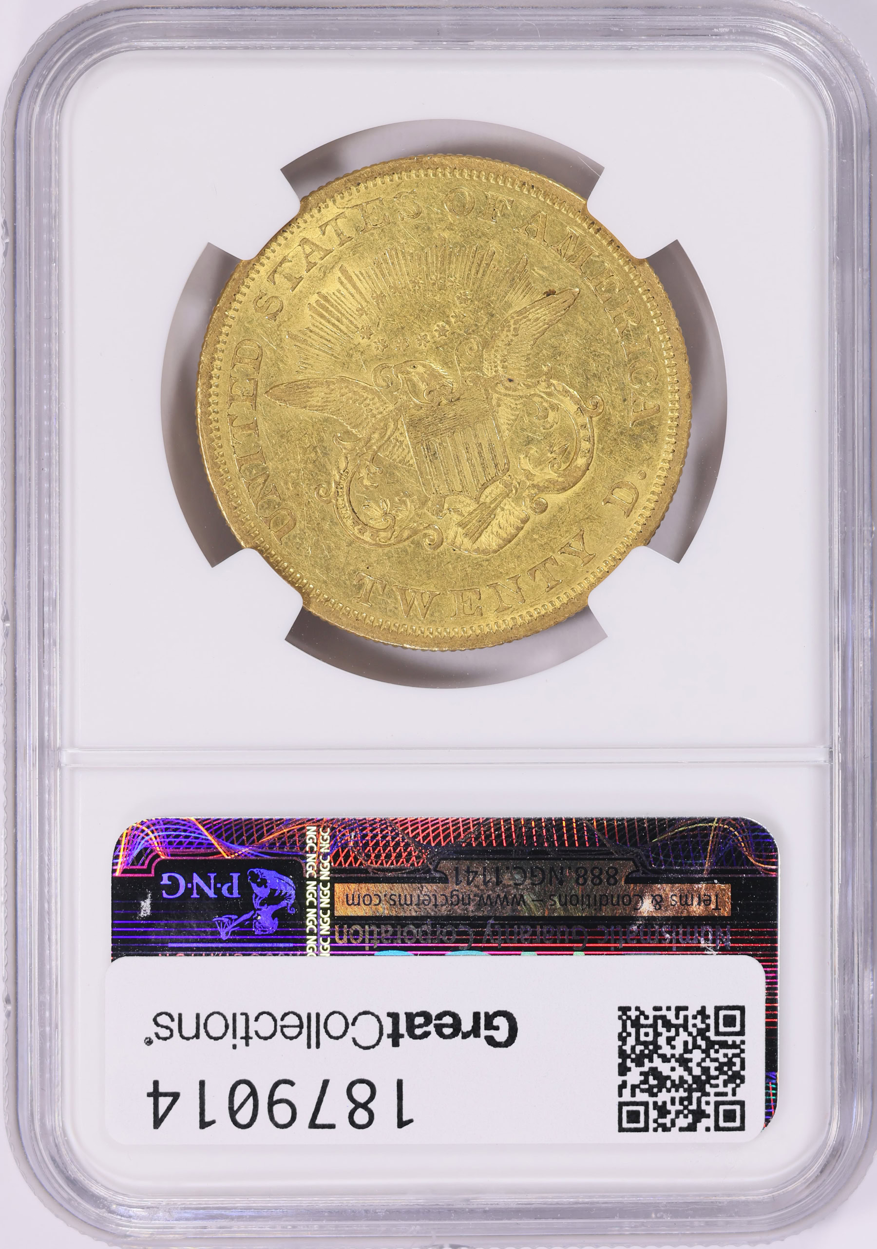 1850 Liberty Gold Double Eagle NGC AU-55 (CAC Green) (Item 1879014) | GreatCollections Coin Auctions