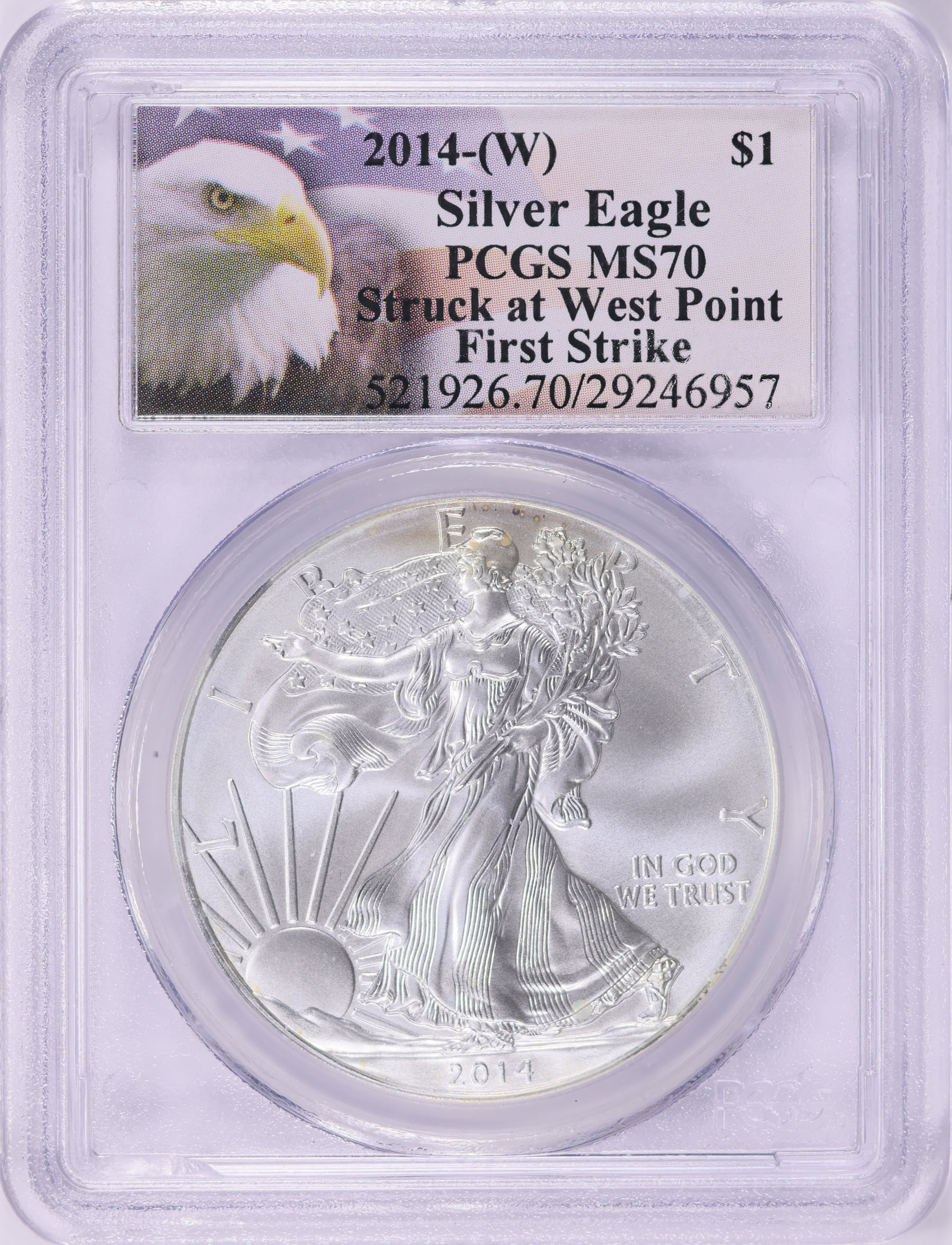 2014-(W) $1 Silver Eagle First Strike Struck at West Point PCGS MS-70 (Eagle Label) (Item ...