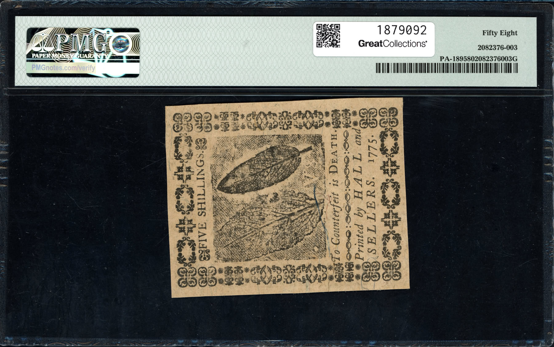 Fr. PA-189 October 25, 1775 5 Shillings Pennsylvania Colonial Note PMG ...