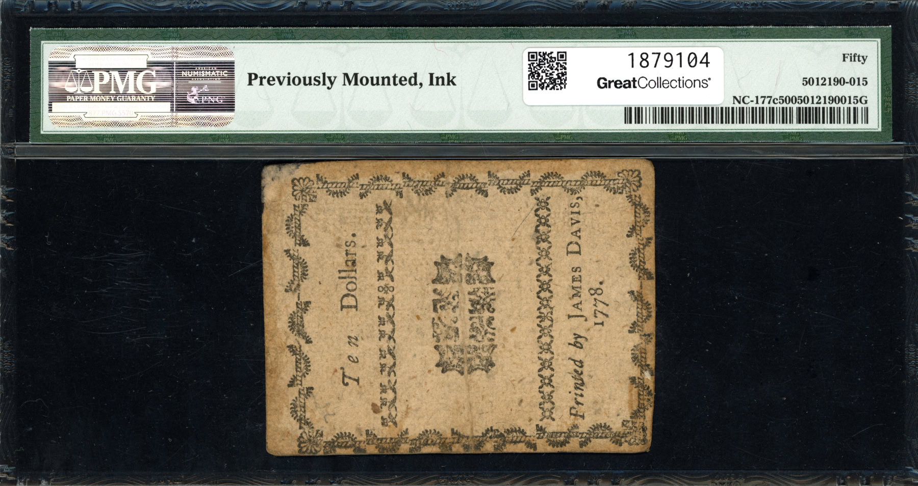 Fr. NC-177c August 8, 1778 $10 North Carolina Colonial Note "Union" PMG ...