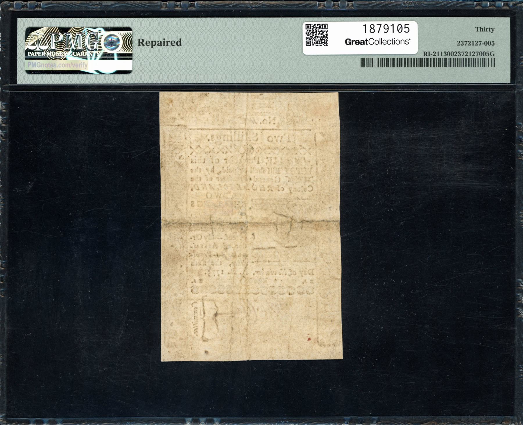 Fr. RI-211 November 6, 1775 2 Shillings Rhode Island Colonial Note PMG ...