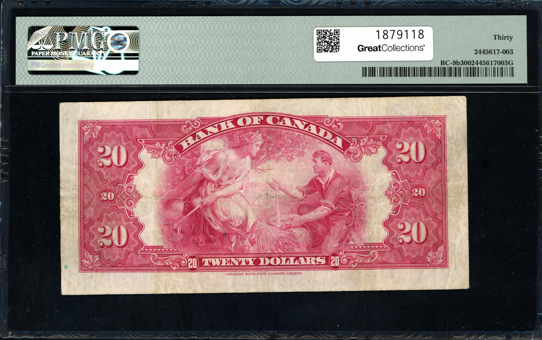 Canada 1935 $20 Bank of Canada Note SCWPM-46b English Text, Small Seal ...