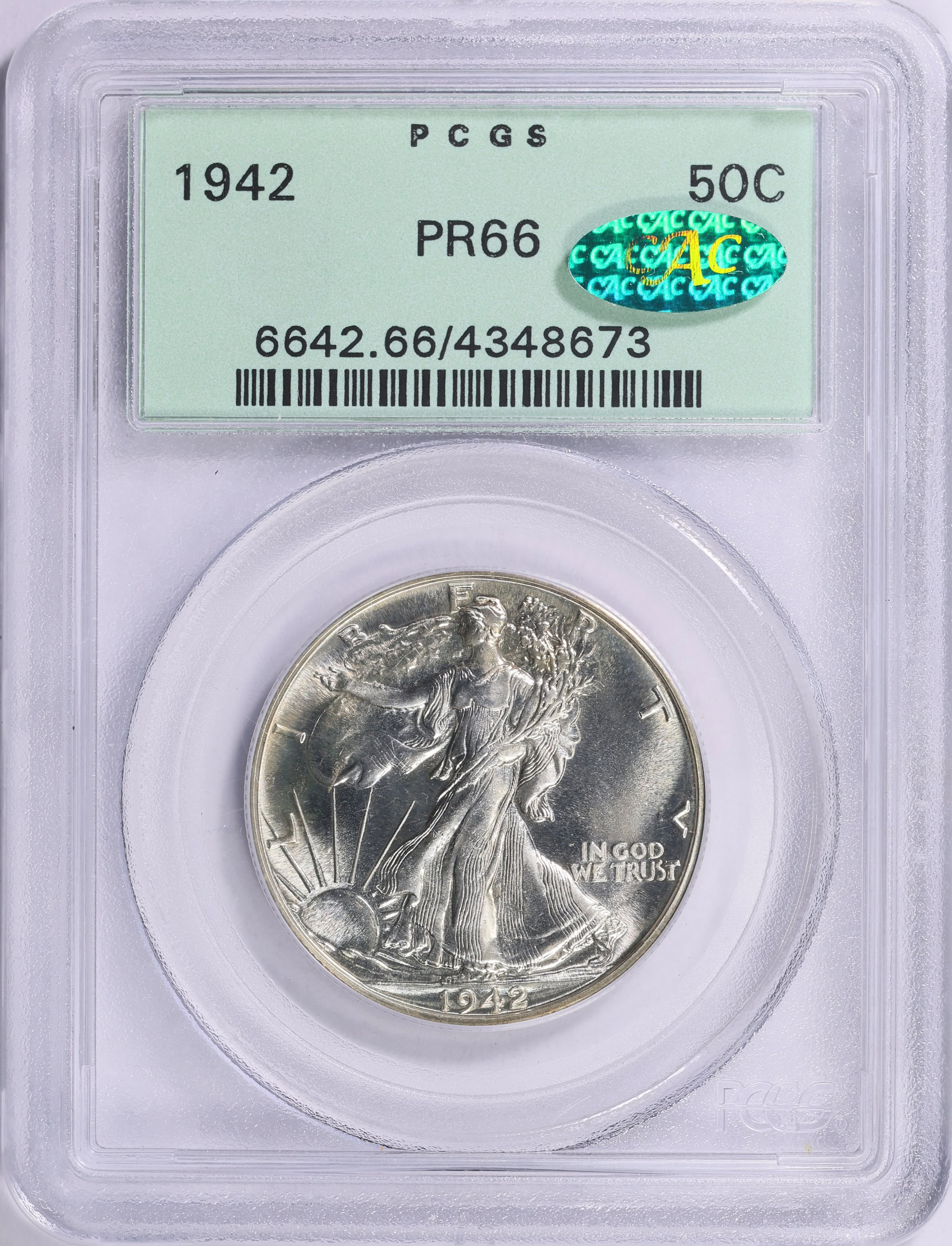 1942 Walking Liberty Half Dollar PCGS Proof-66 (CAC Green) OGH (Item 1879369) | GreatCollections ...