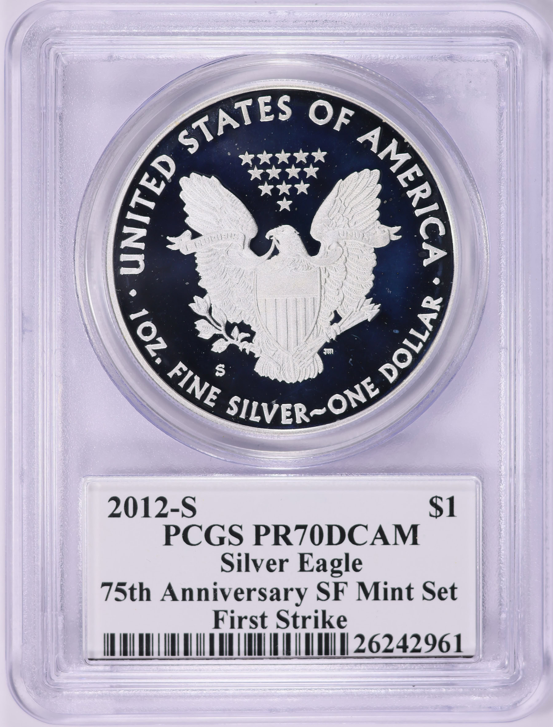 2012-S $1 Silver Eagle 75th Anniversary SF Mint First Strike PCGS Proof ...