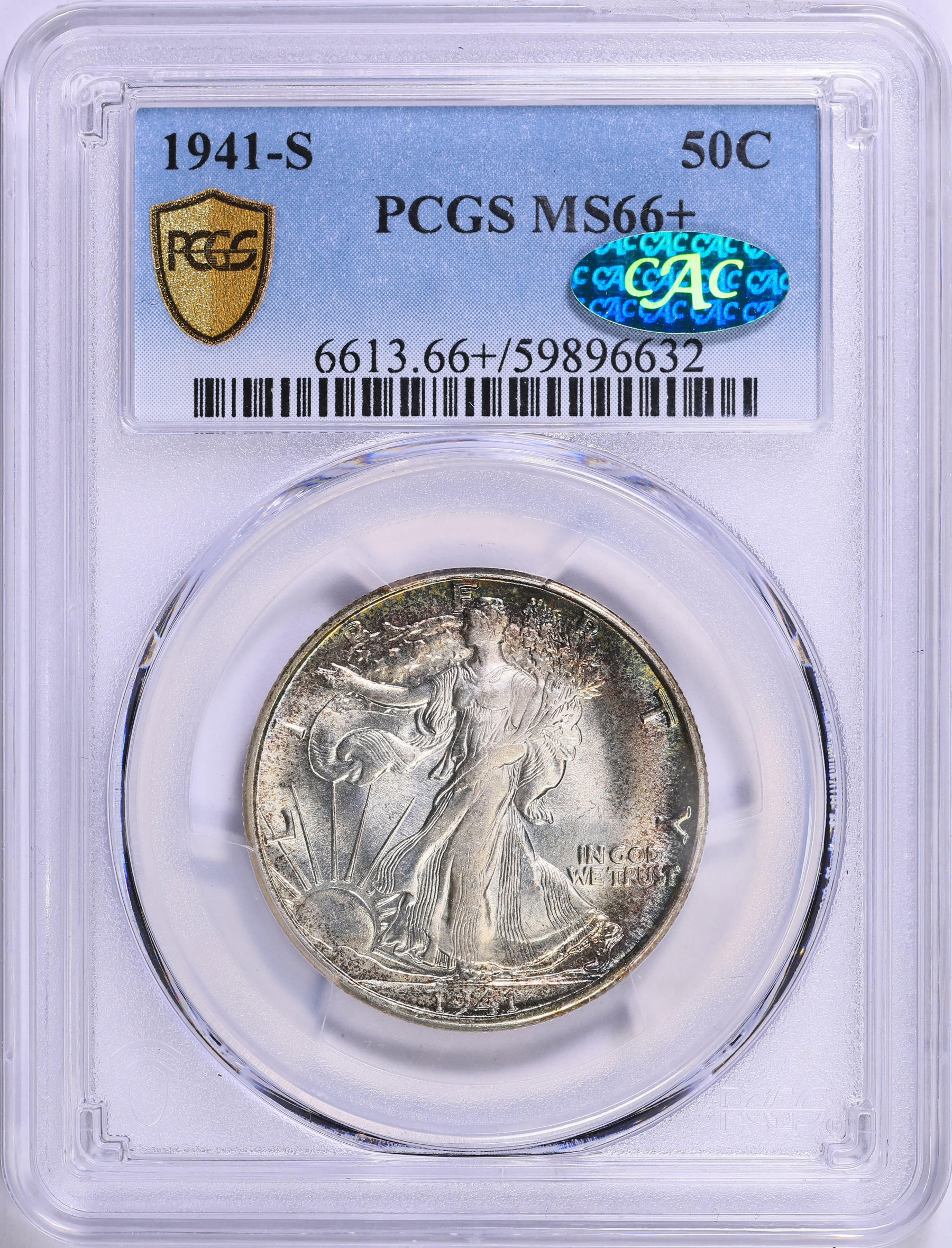 1941-S Walking Liberty Half Dollar PCGS MS-66+ (CAC Green) (Toned) (Item 1879529 ...