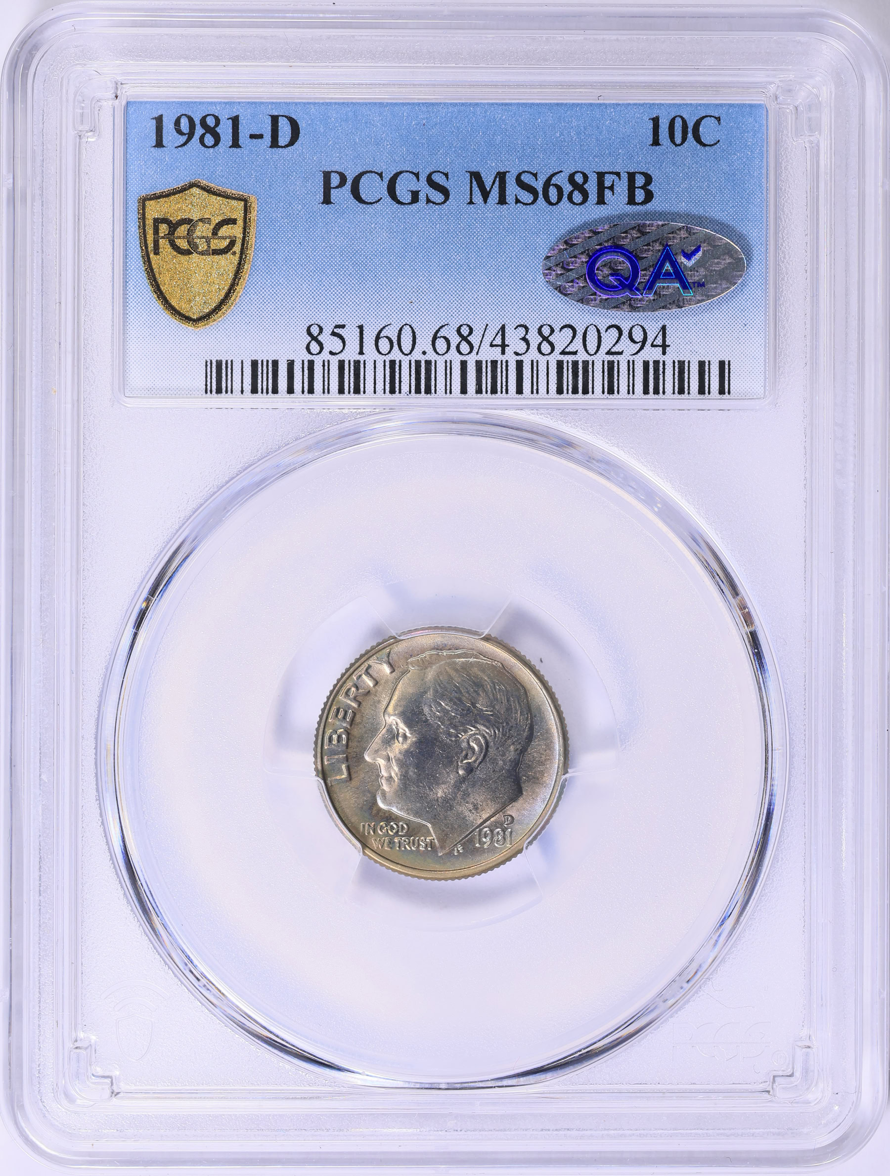 1981-D Roosevelt Dime PCGS MS-68 FB (QA) (Toned) (Item 1879535) | GreatCollections Coin Auctions