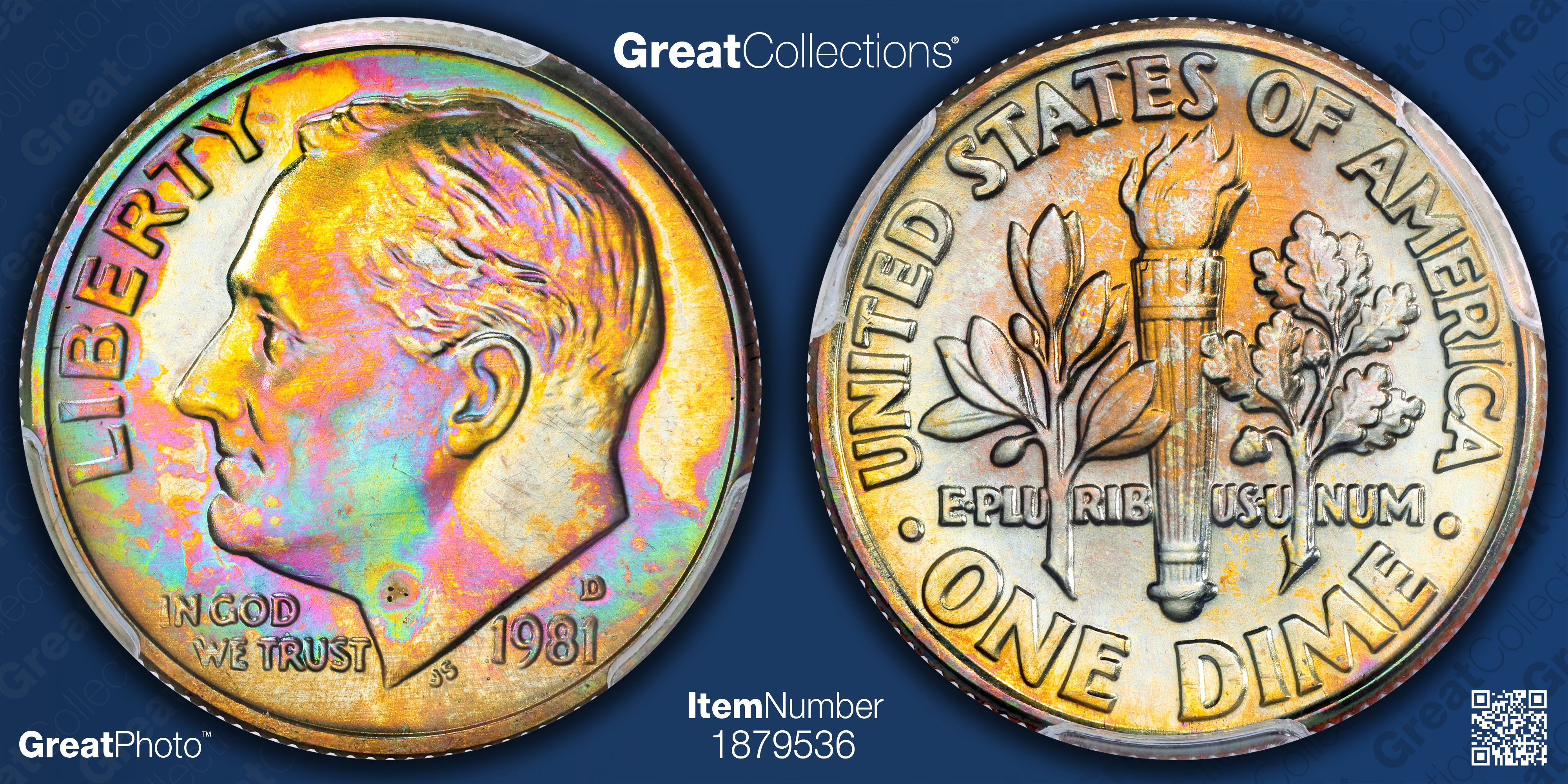 1981 D Roosevelt Dime Pcgs Ms 68 Fb Qa Toned Item 1879536