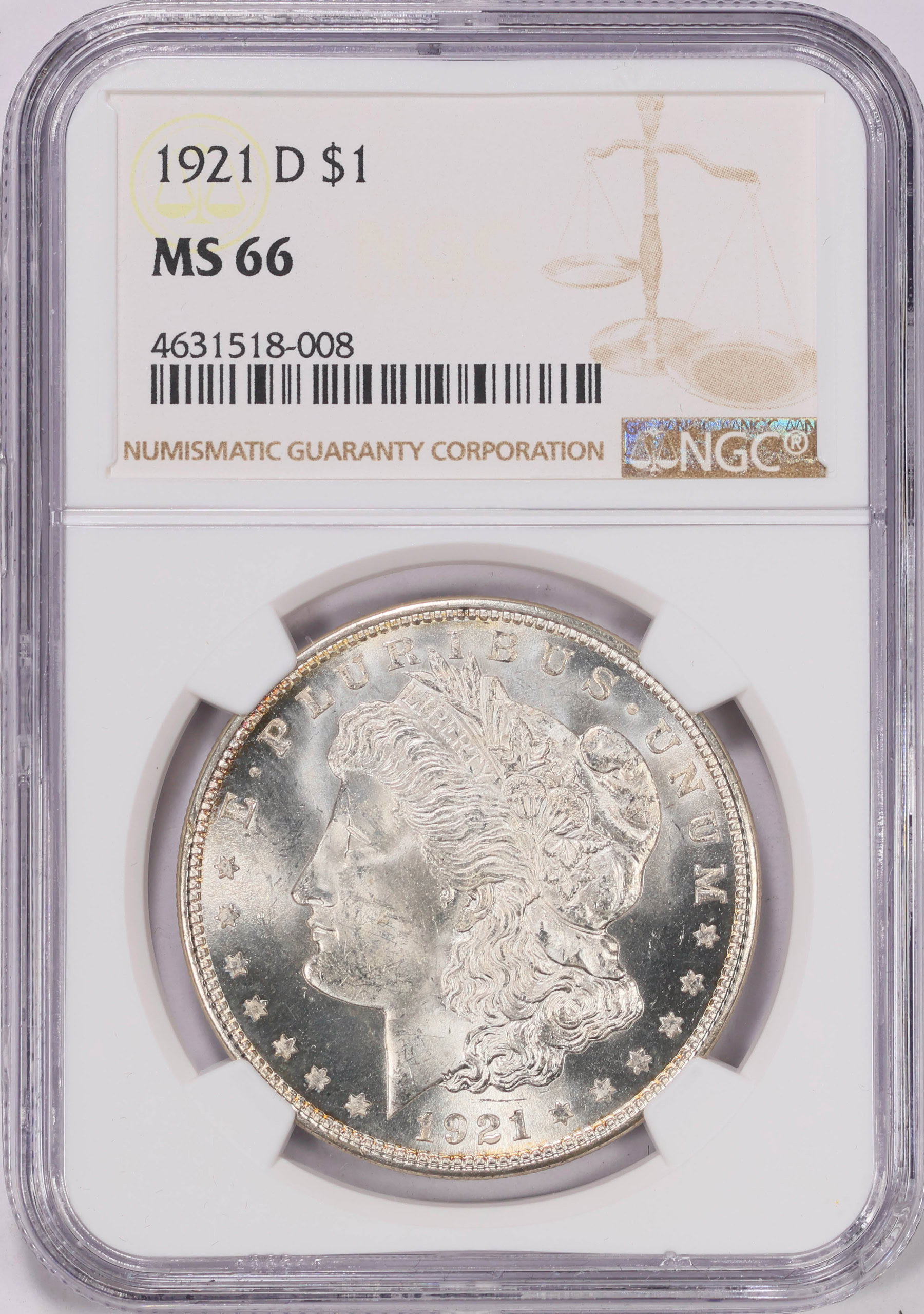 1921-D Morgan Silver Dollar NGC MS-66 (Item 1879558) | GreatCollections Coin Auctions