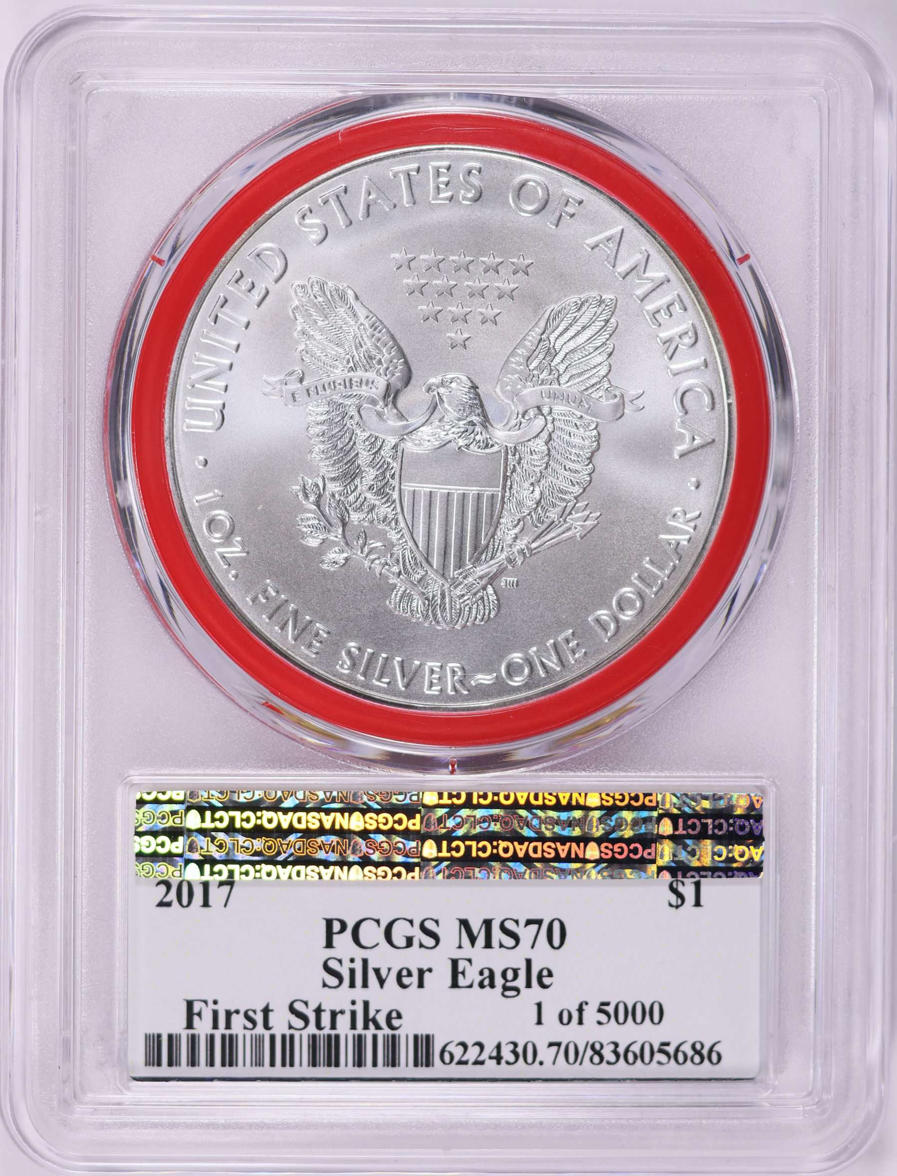 2017 $1 Silver Eagle First Strike PCGS MS-70 (Donald J. Trump Label) (Red Gasket Holder) (Item ...