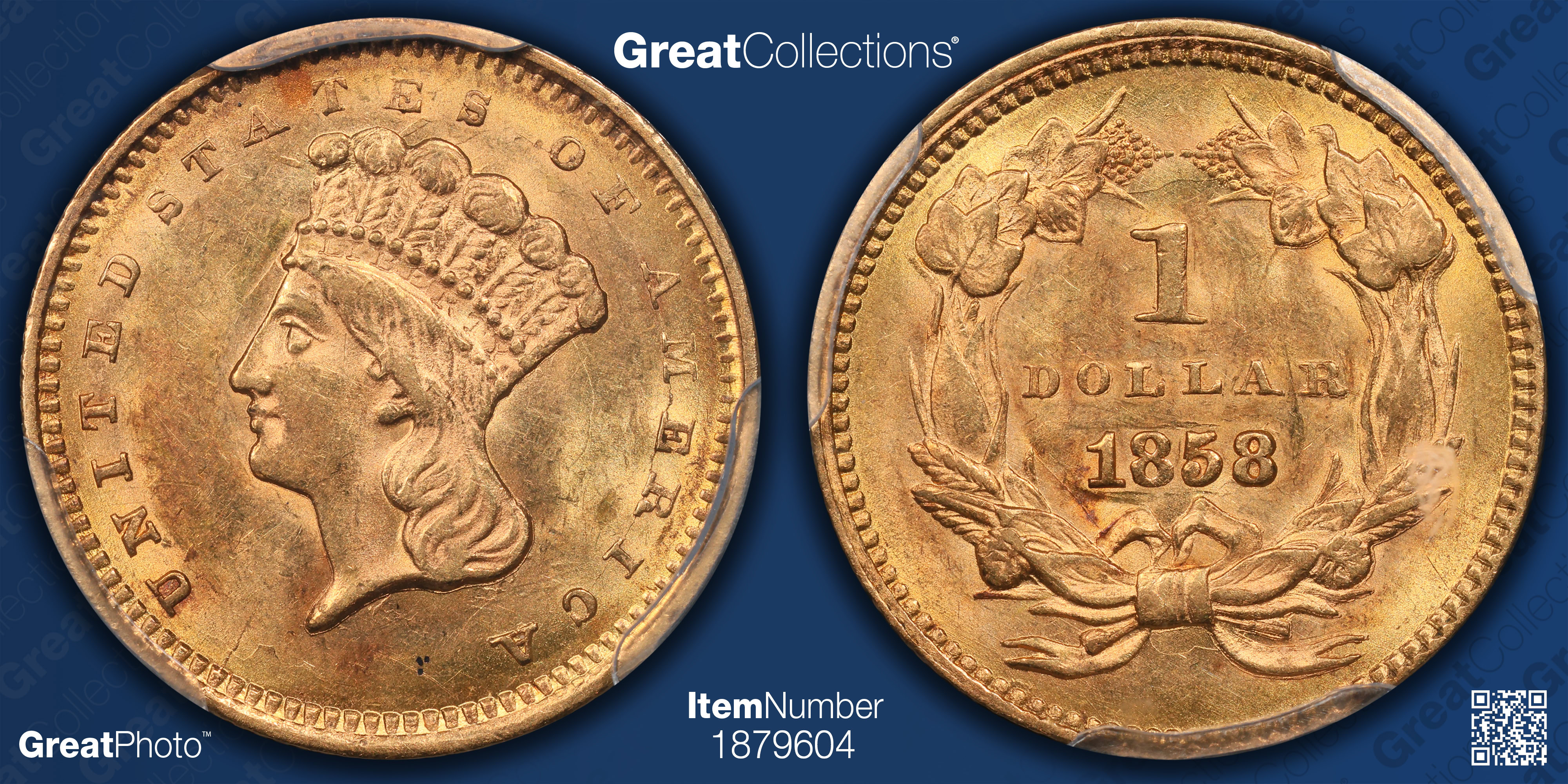 1858 Indian Princess Gold Dollar PCGS MS-62 (Item 1879604 ...