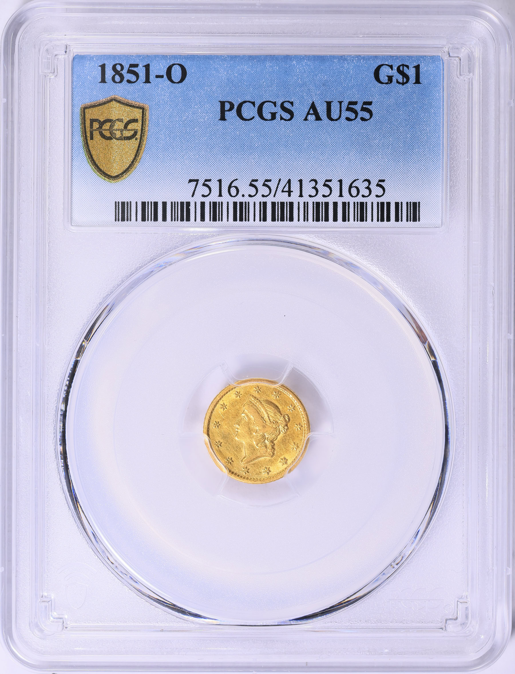 1851-O Liberty Gold Dollar PCGS AU-55 (Item 1879613) | GreatCollections Coin Auctions