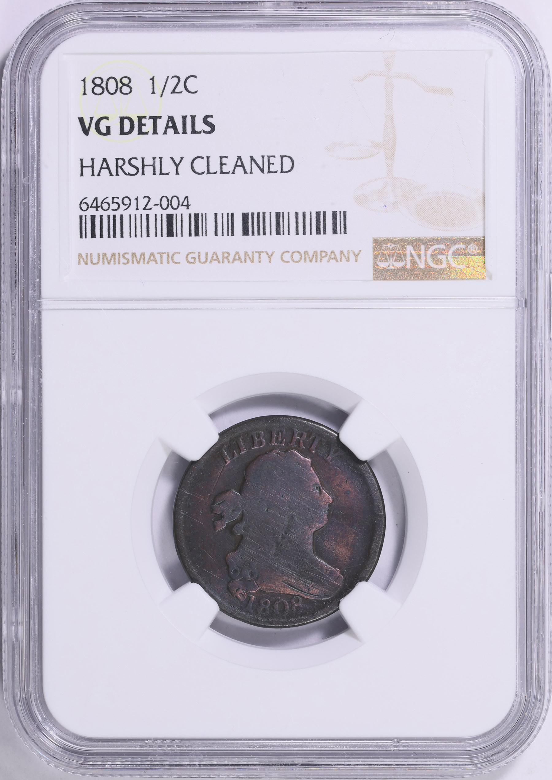 1808 Draped Bust Half Cent NGC VG Details (Item 1879627 ...