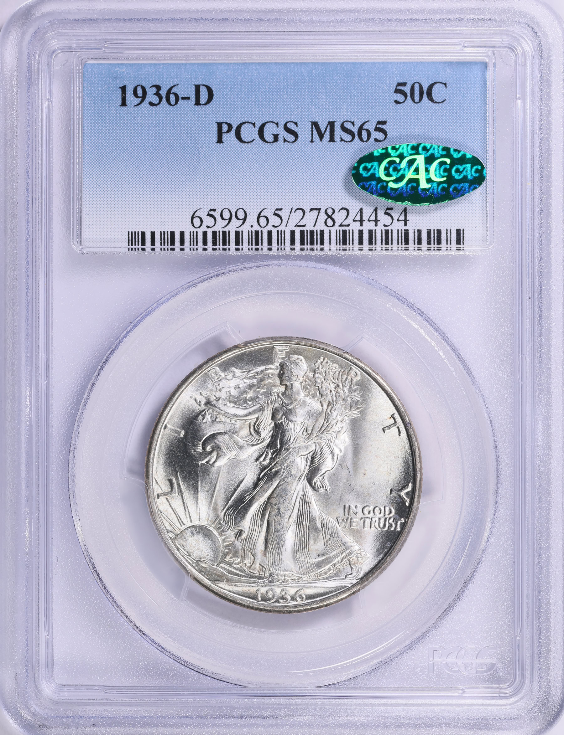 1936-D Walking Liberty Half Dollar PCGS MS-65 (CAC Green) (Item 1879678) | GreatCollections Coin ...