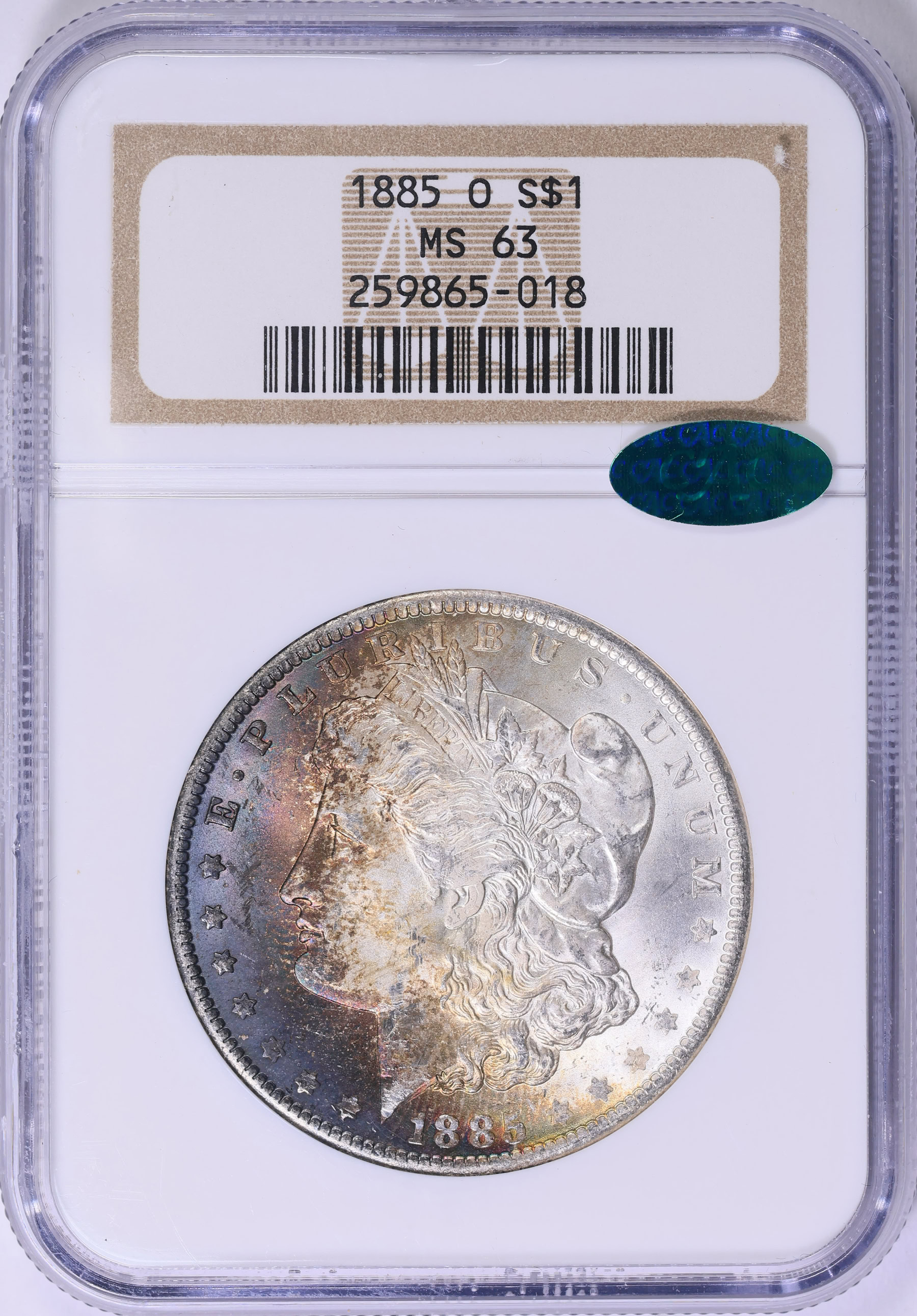 1885-O Morgan Silver Dollar NGC MS-63 (CAC Green) (Toned) (Item 1879774) | GreatCollections Coin ...