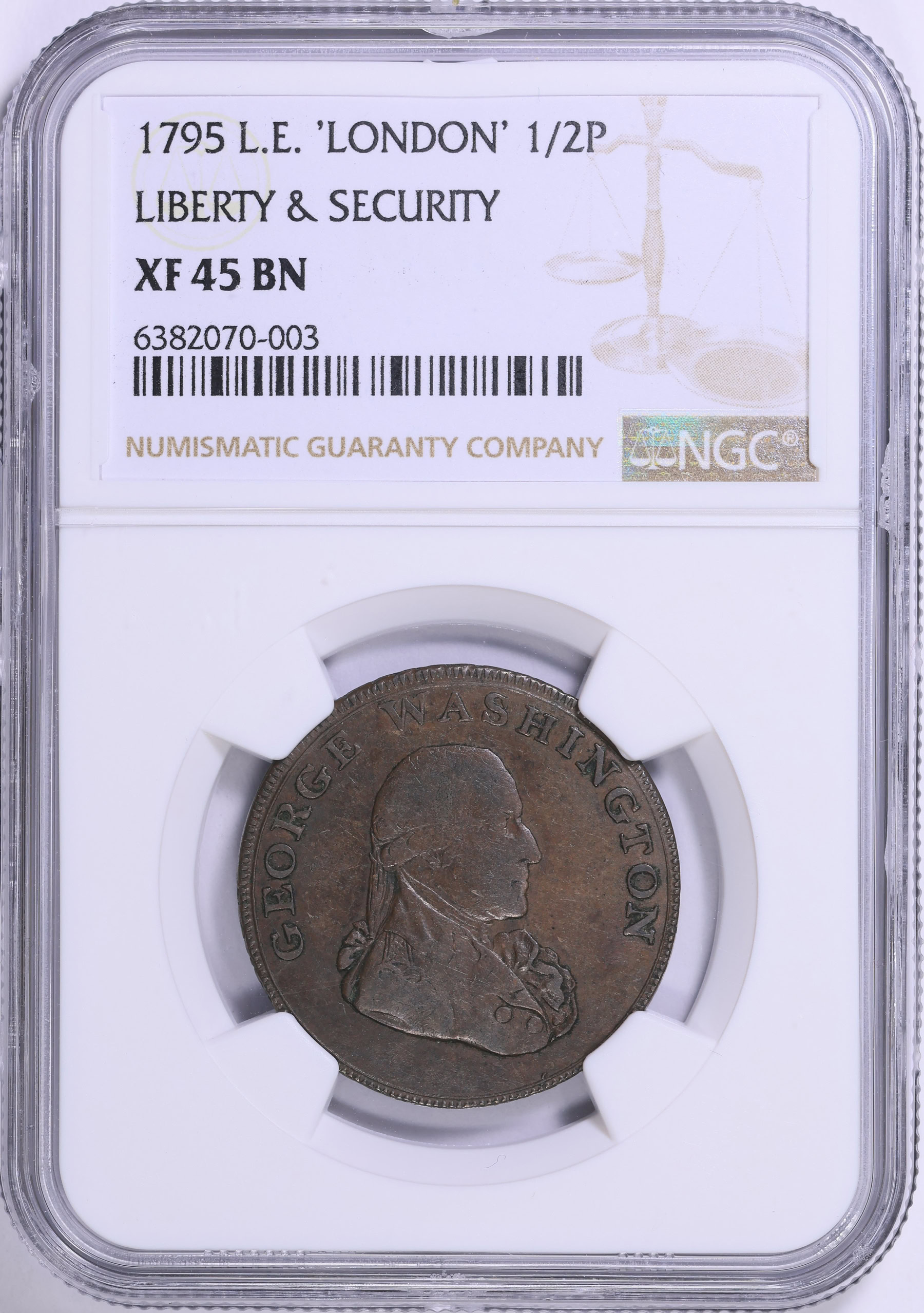 1795 Washington Half Pence Liberty and Security, London Edge NGC XF-45 BN (Item 1879794 ...