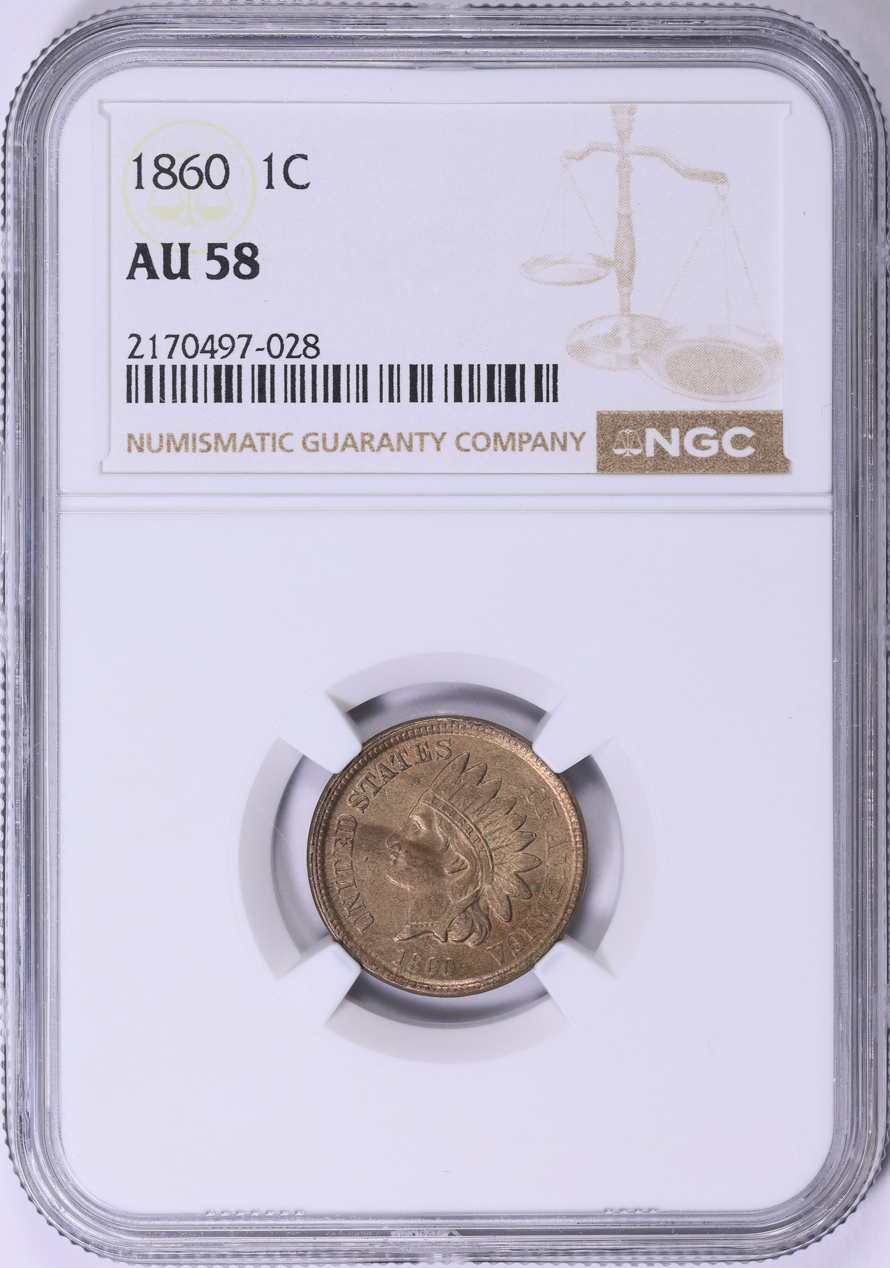 1860 Indian Cent NGC AU-58 (Item 1879796) | GreatCollections Coin Auctions