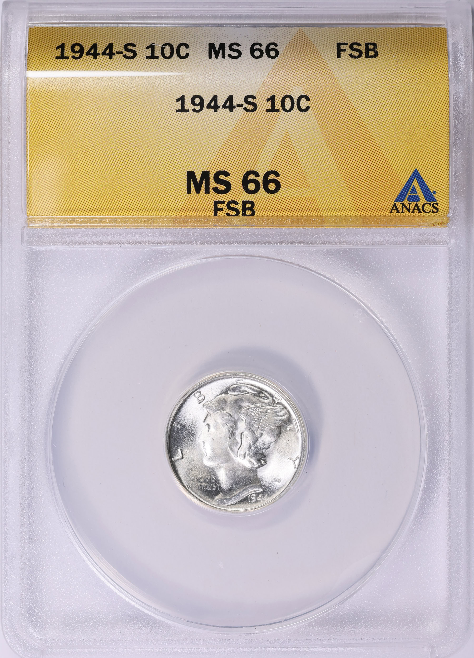 1944-S Mercury Dime ANACS MS-66 FB (Item 1880059) | GreatCollections Coin Auctions