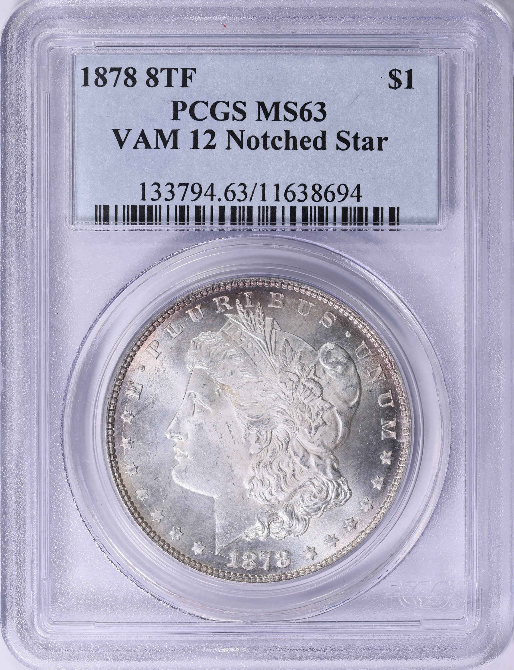 1878 8TF Morgan Silver Dollar Notched Stars VAM-12 PCGS MS-63 (Item 1880074) | GreatCollections ...