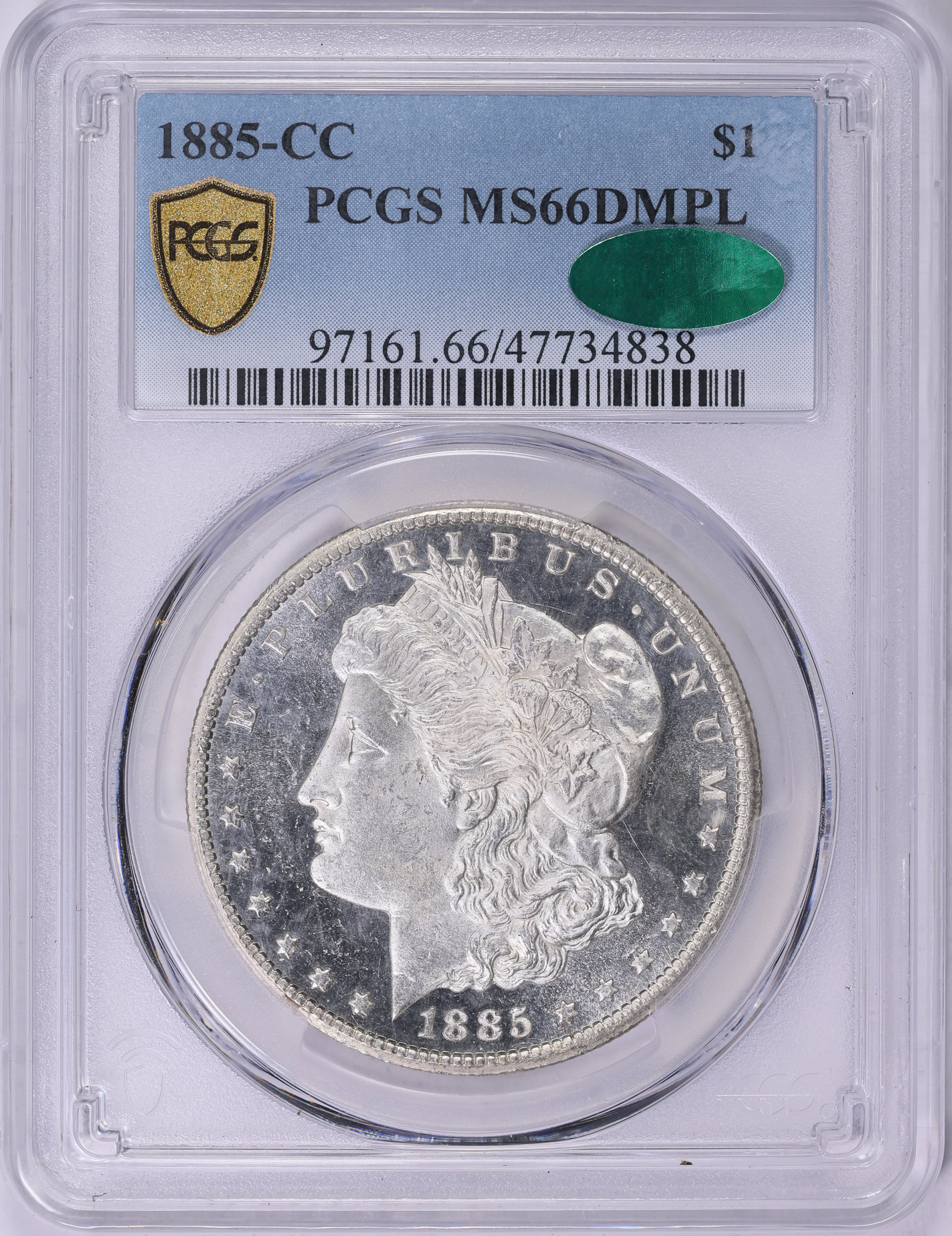 1885-CC Morgan Silver Dollar PCGS MS-66 DMPL (CAC Green) (Item 1880112) | GreatCollections Coin ...