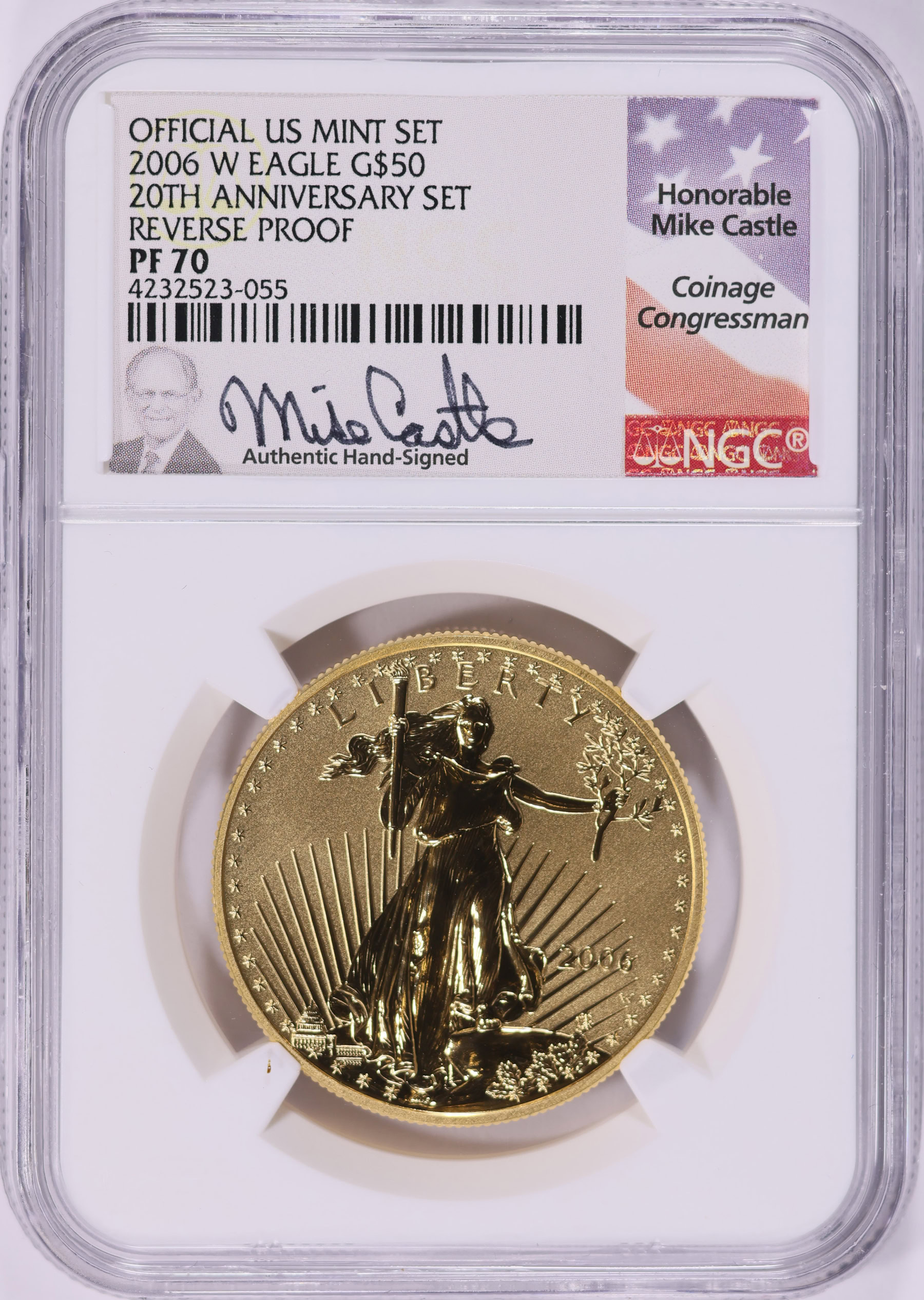 2006-W $50 One-Ounce Gold American Eagle 20th Anniversary Reverse Proof NGC Proof-70 (Mike ...