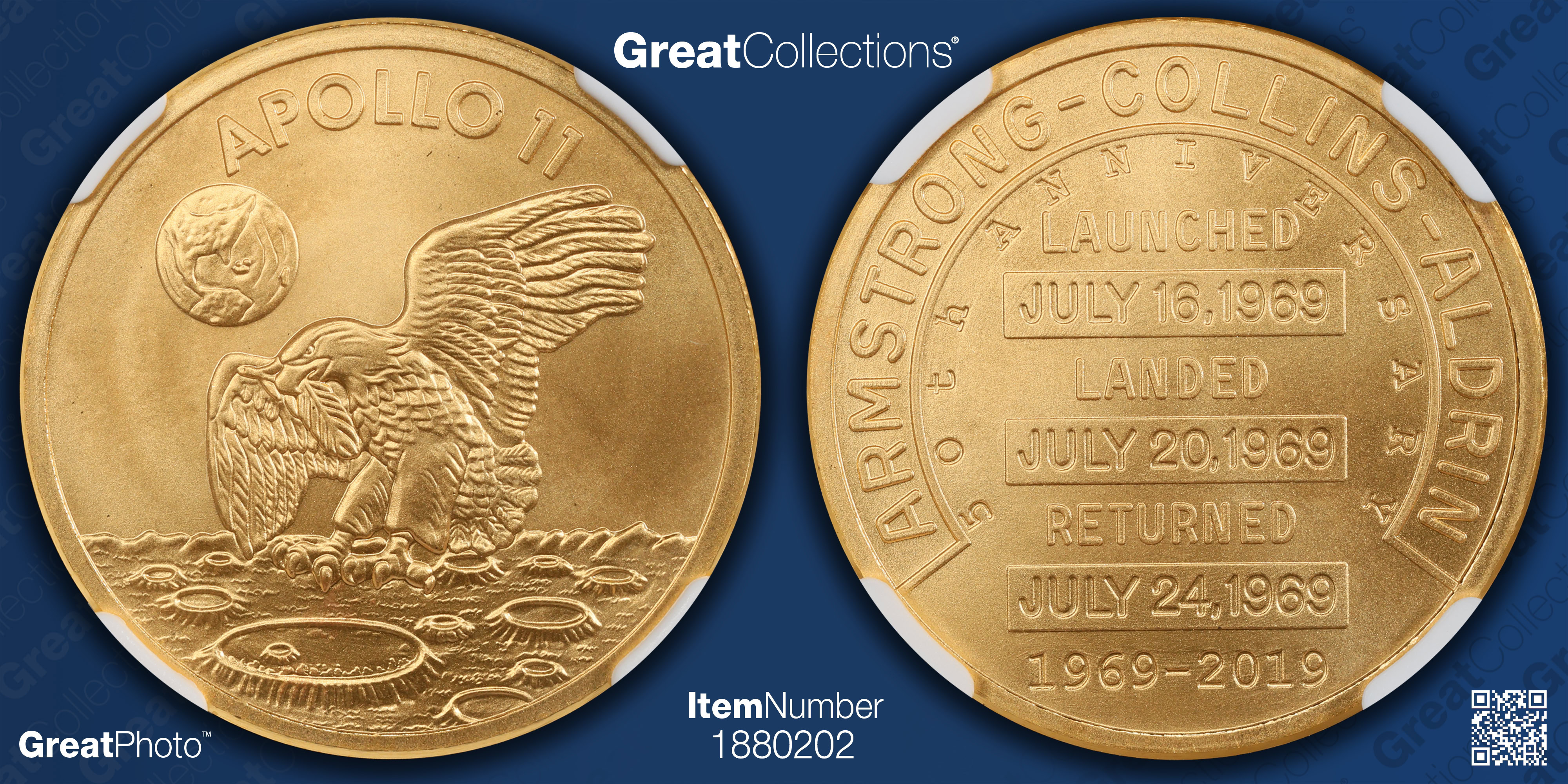 2019 Gold 1/2oz. Apollo 11 50th Anniversary Robbins Medal Restrike ...