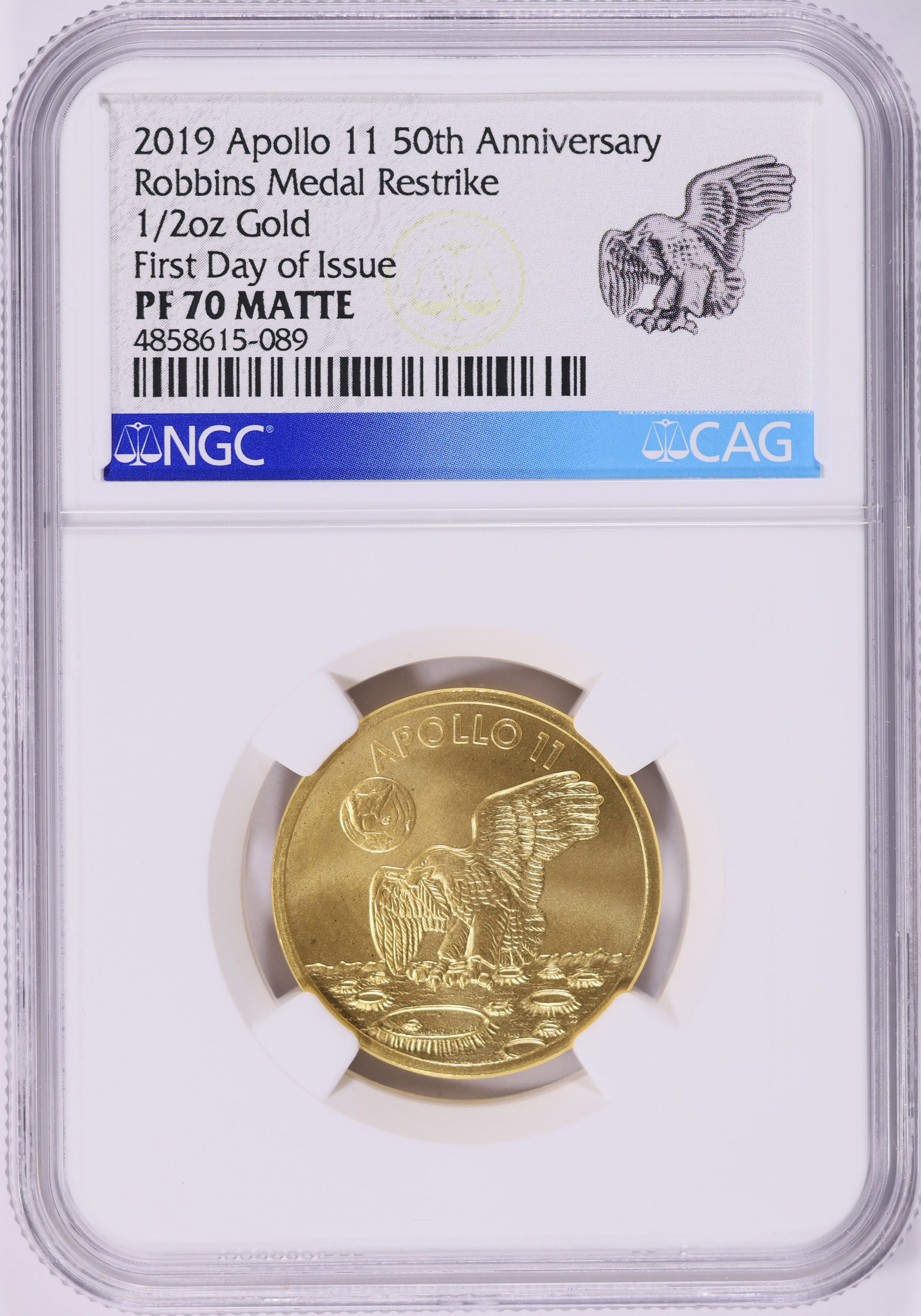 2019 Gold 1/2oz. Apollo 11 50th Anniversary Robbins Medal Restrike ...