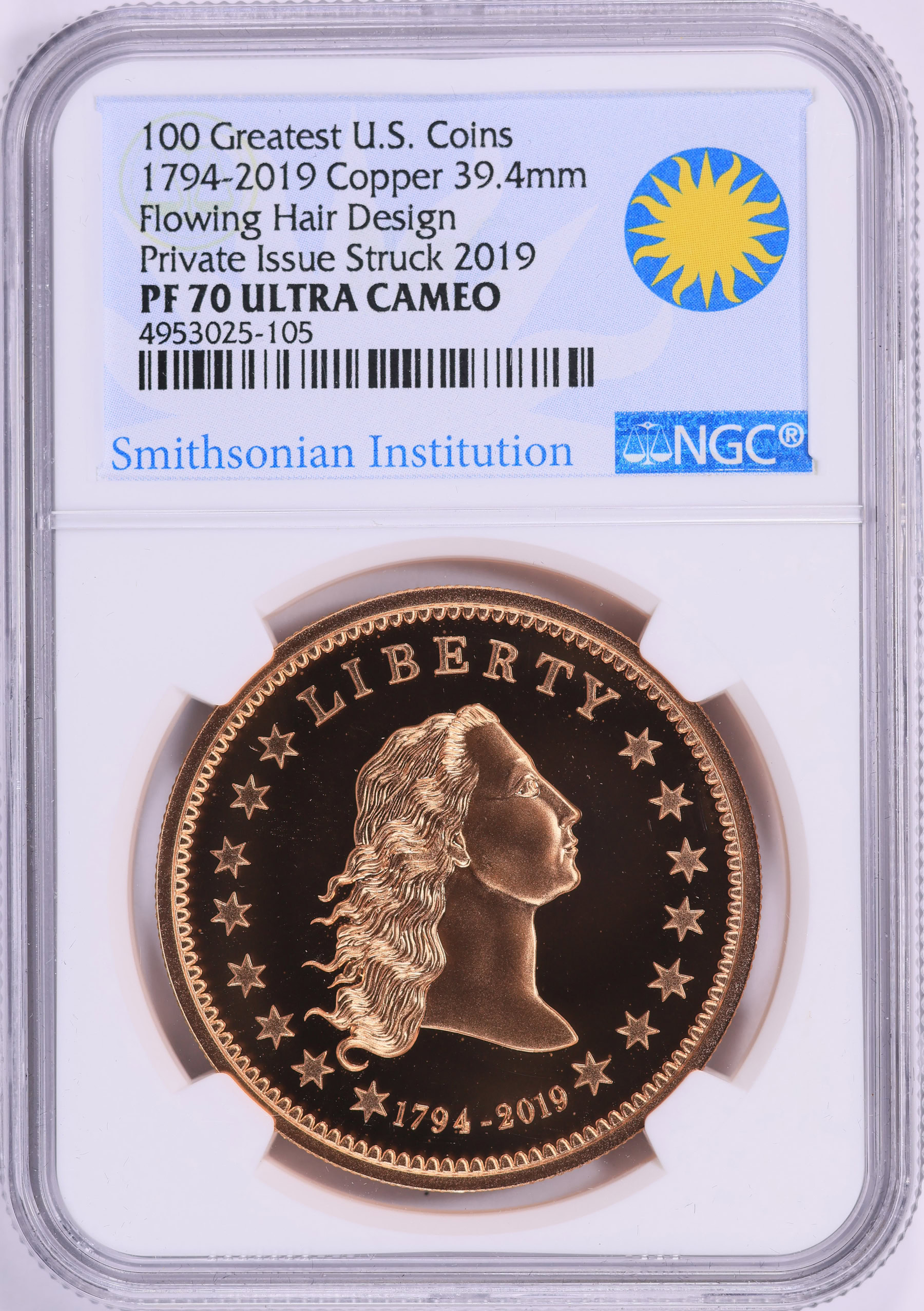 1794-2019 Copper Flowing Hair Design 100 Greatest U.S. Coins ...
