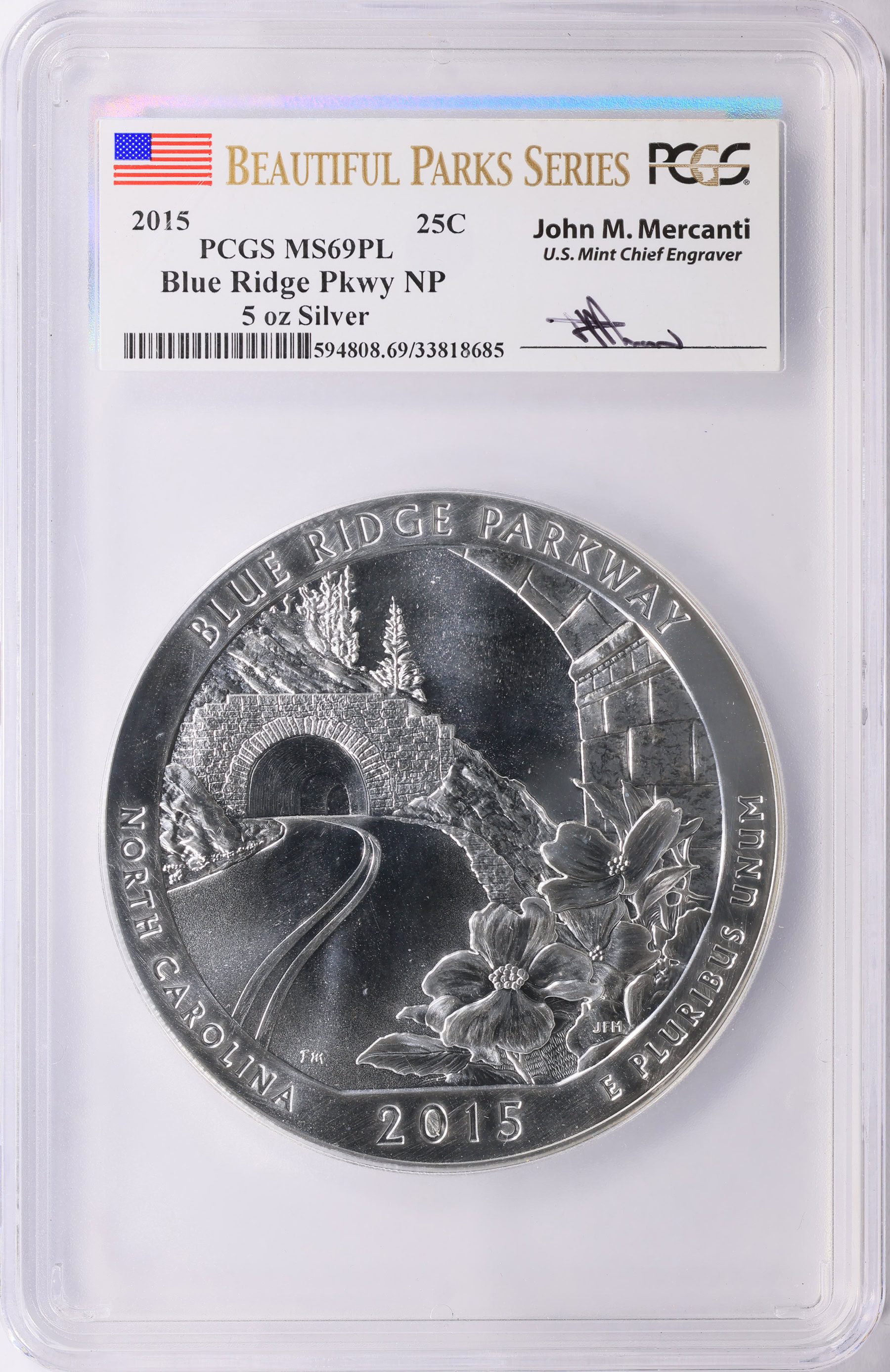 2015 America the Beautiful 5 oz. Silver Quarter Blue Ridge Parkway NP ...