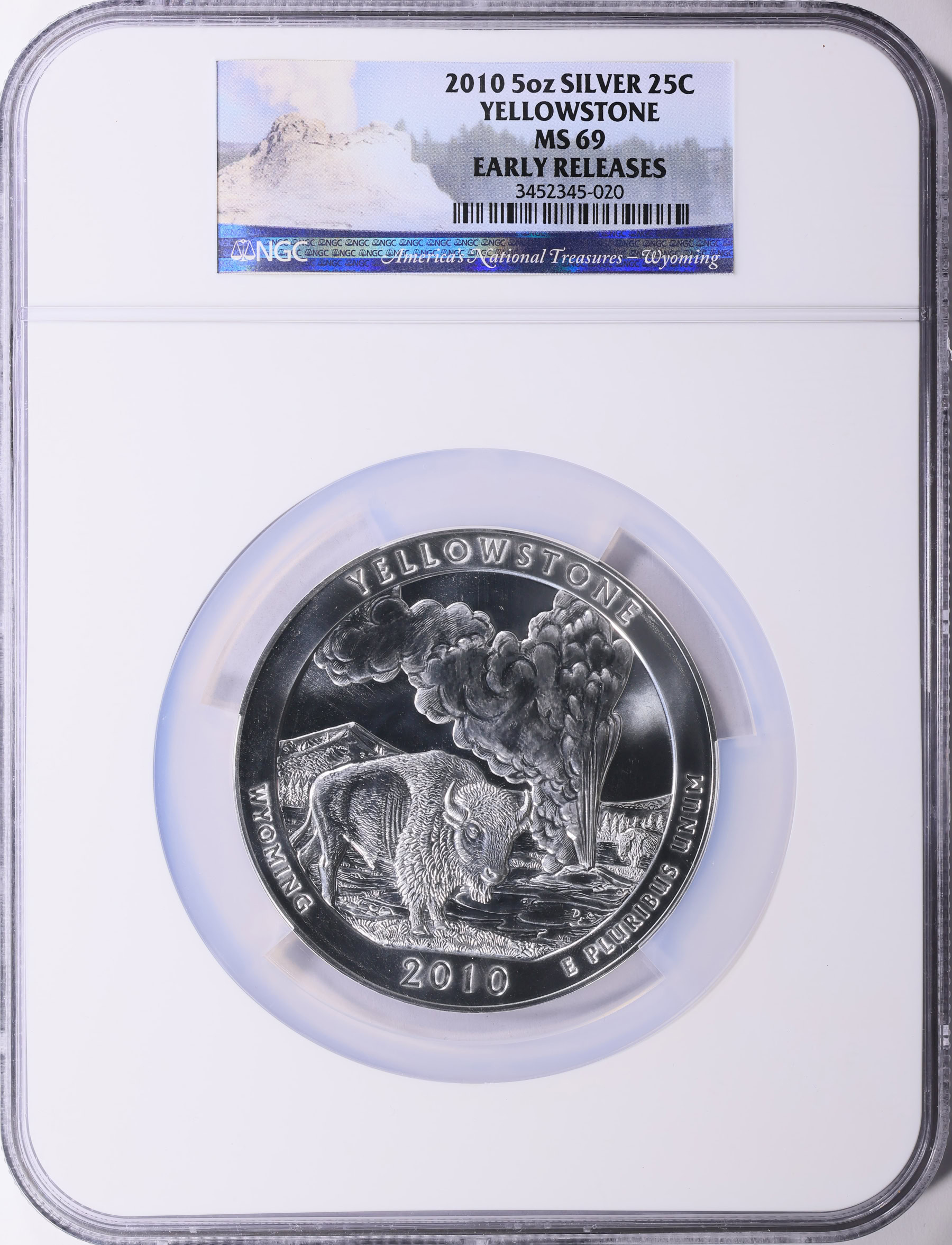 2010 America the Beautiful 5 oz. Silver Quarter Yellowstone NP Early ...